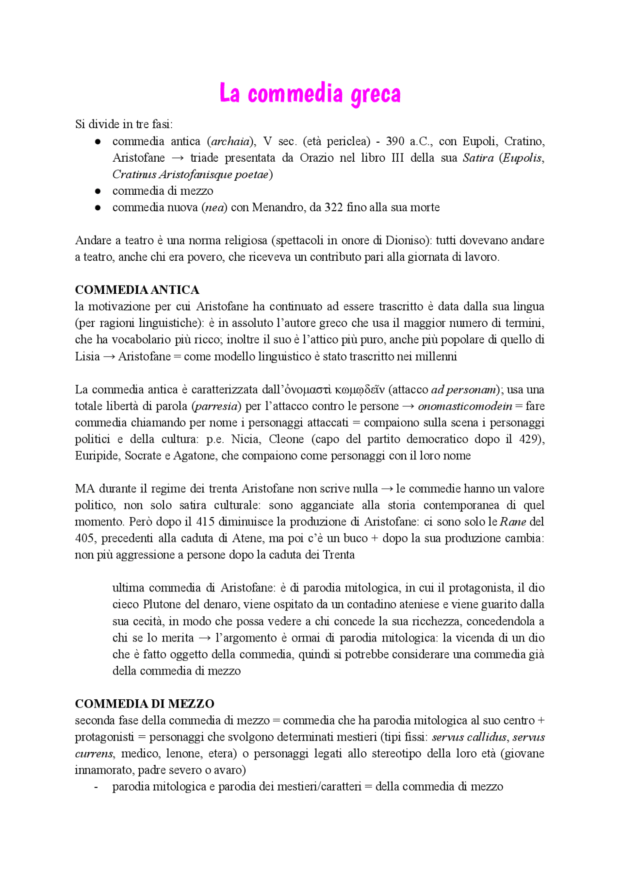 Aristofane La Commedia Antica E Di Mezzo Docsity