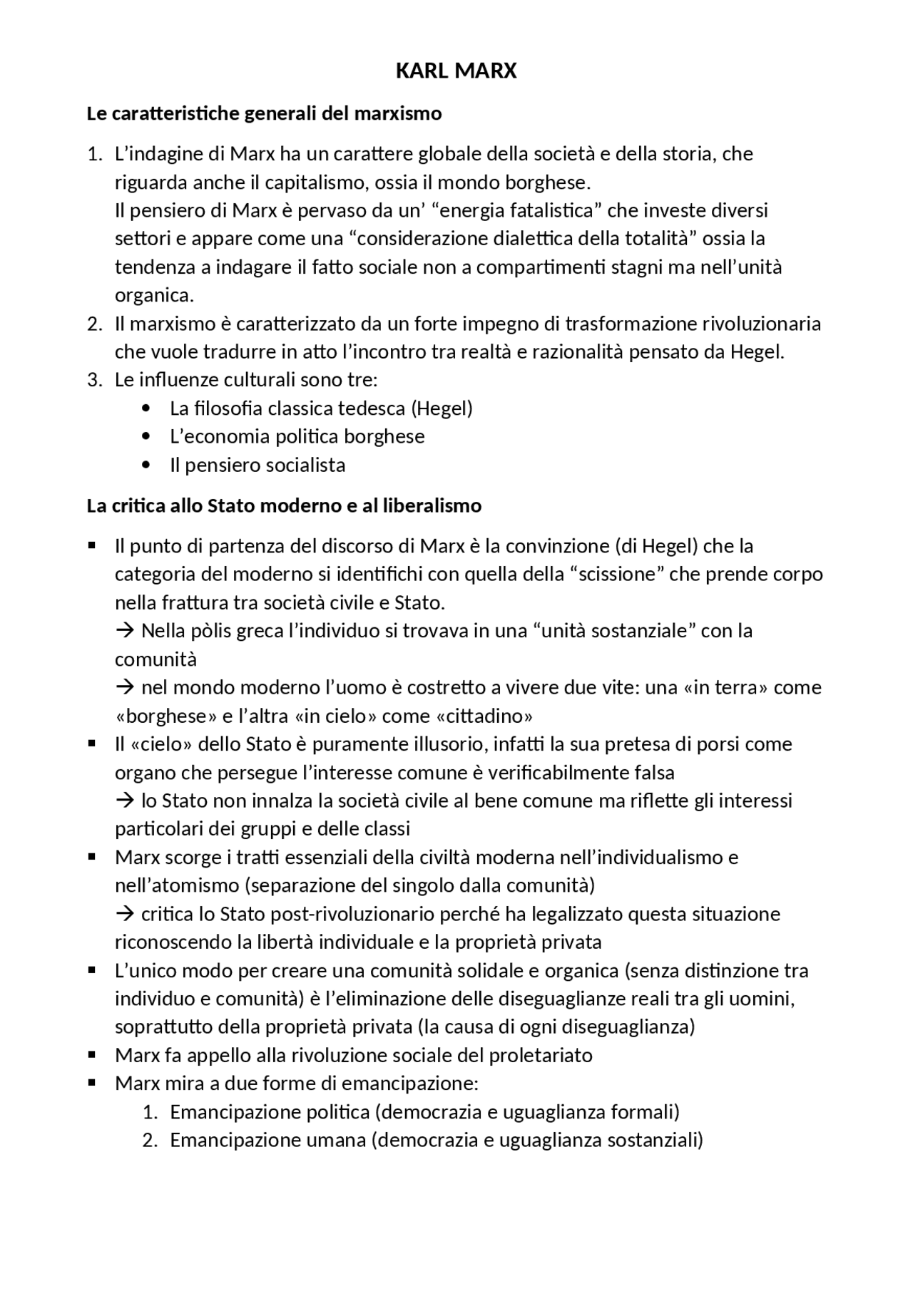 Karl Marx Concetti Fondamentali Docsity