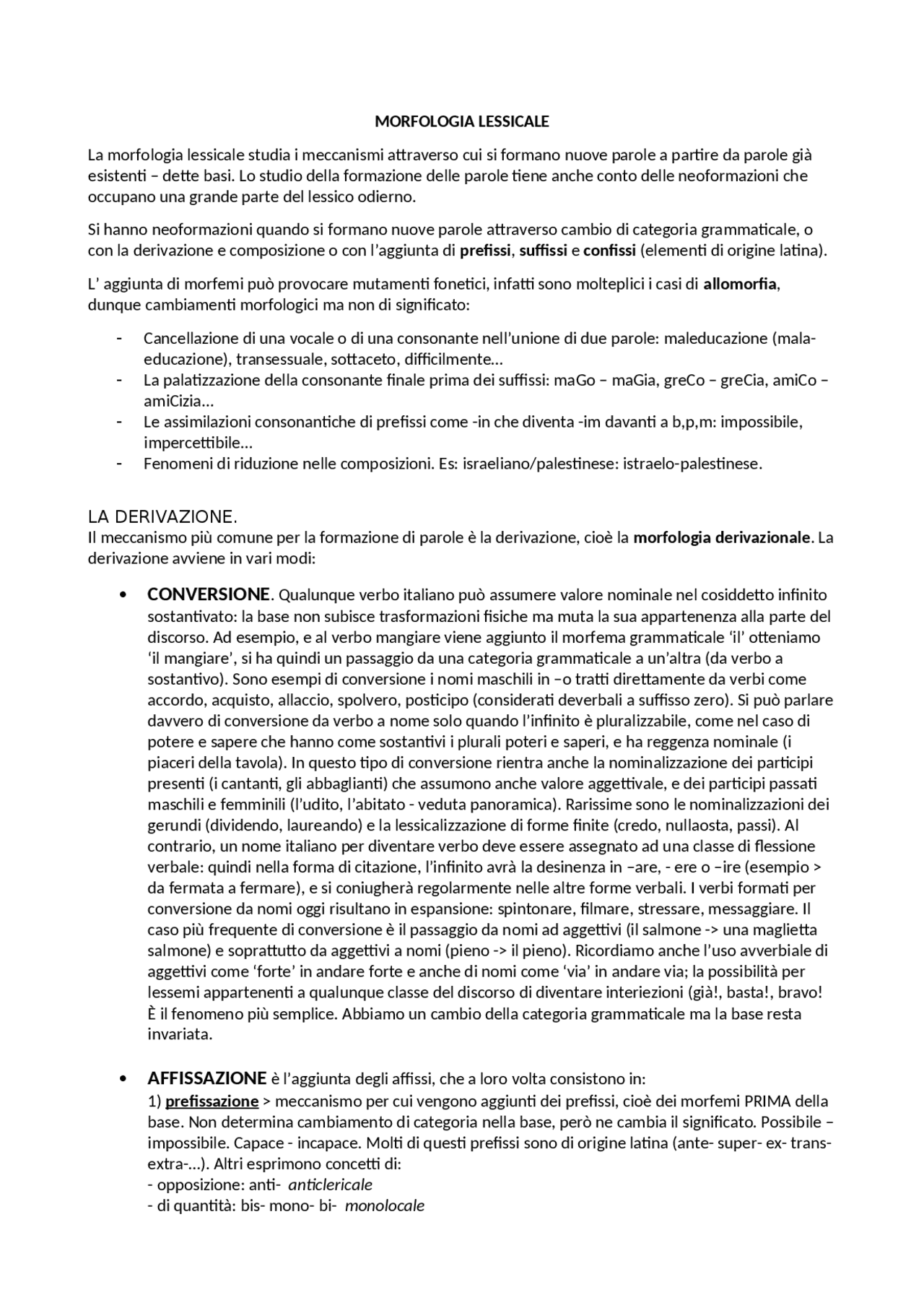 Morfologia Lessicale Docsity