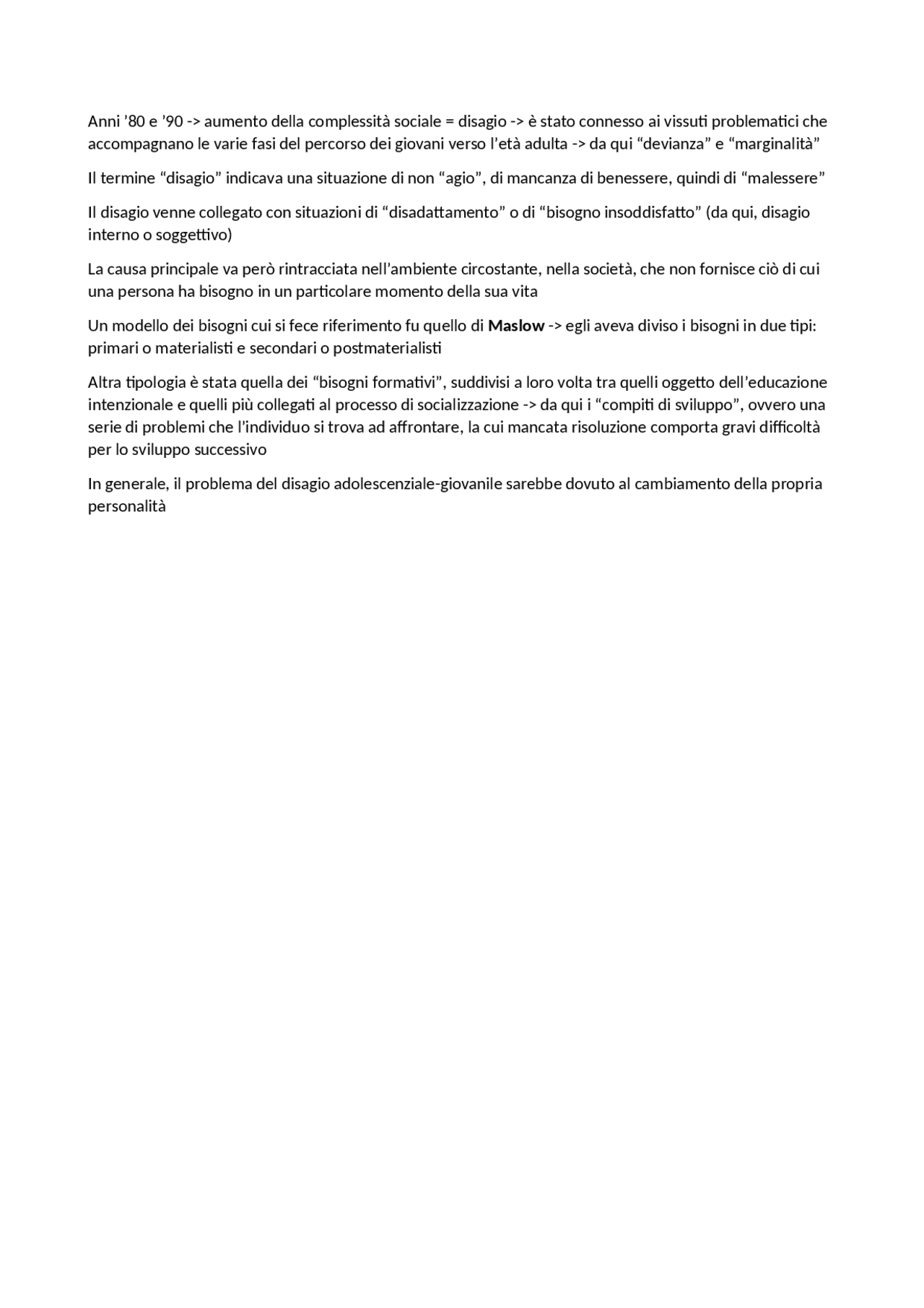 Disagio Giovanile Pedagogia Docsity