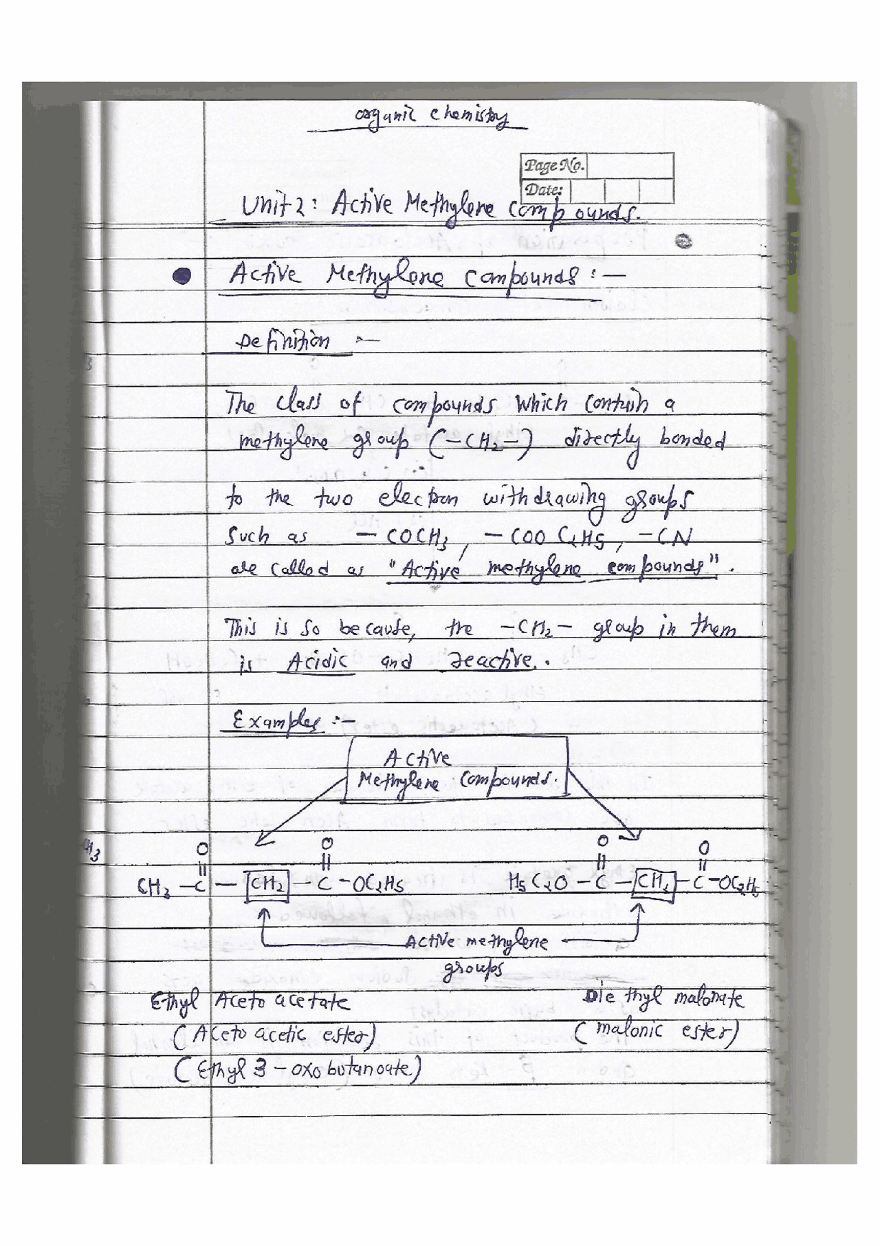 Chemistry - Activate Methylene Compounds Complete Handwritten Notes ...