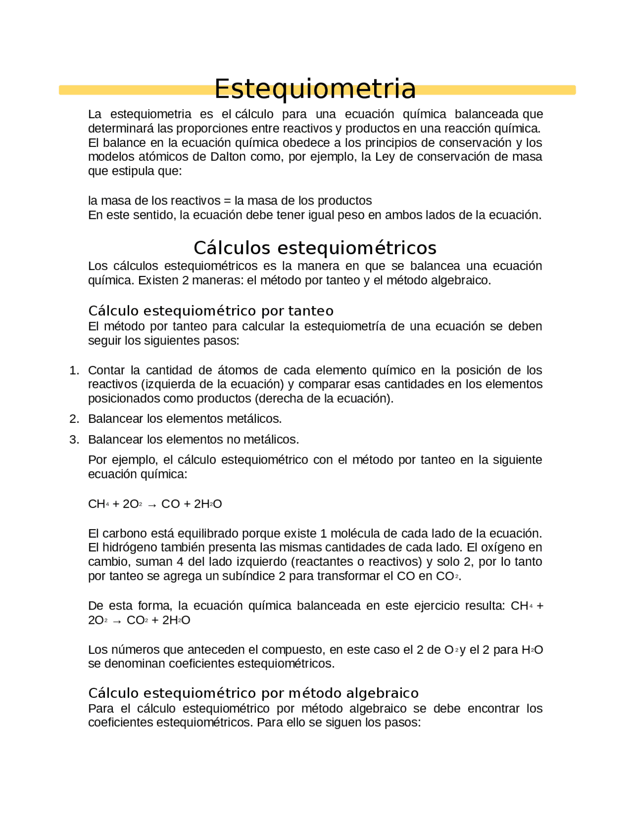 La Estequiometria Química I Docsity