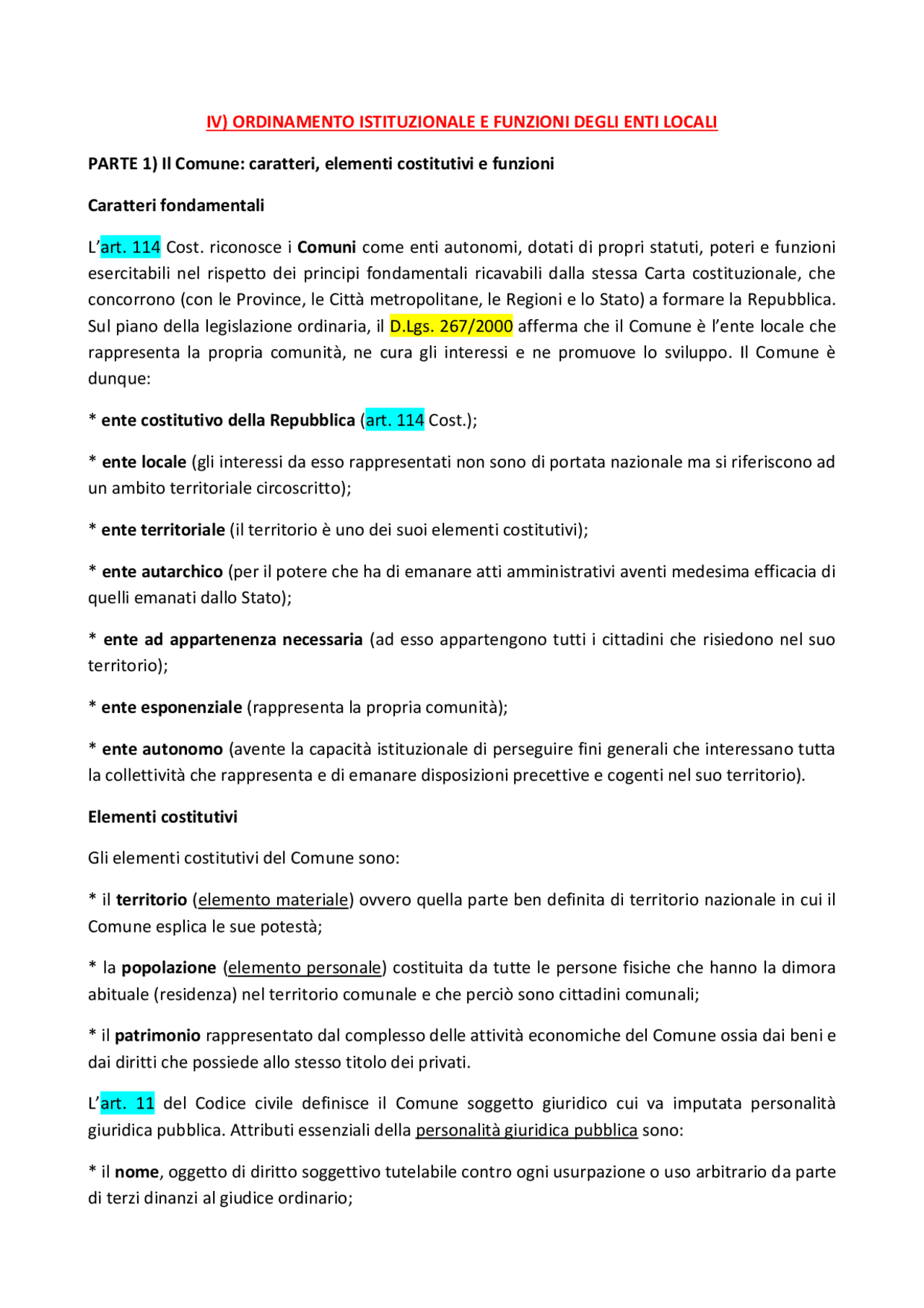 Sintesi Ordinamento Istituzionale E Funzioni Degli Enti Locali