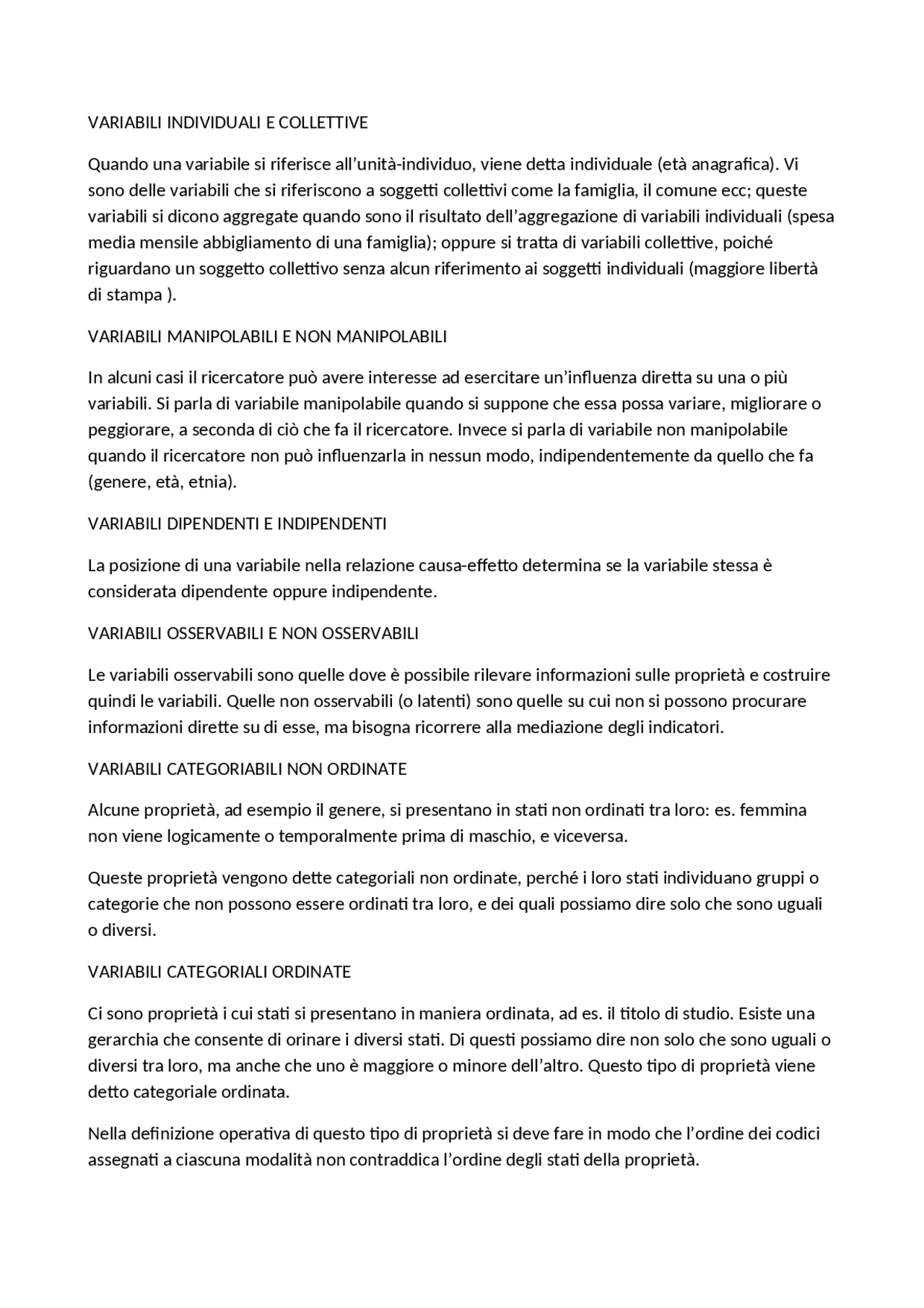 I Diversi Tipi Di Variabili Docsity