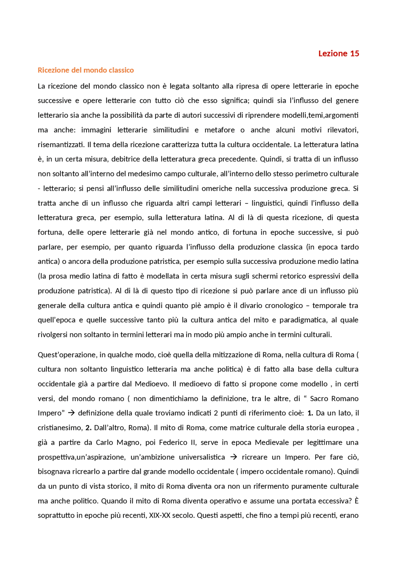 Recezione Del Mondo Classico Docsity