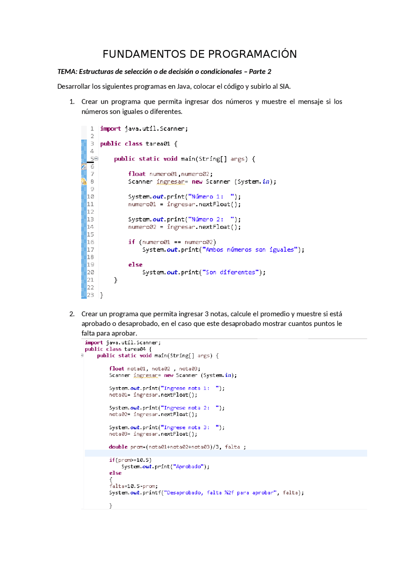 Práctica de Fundamentos de Programación - Docsity