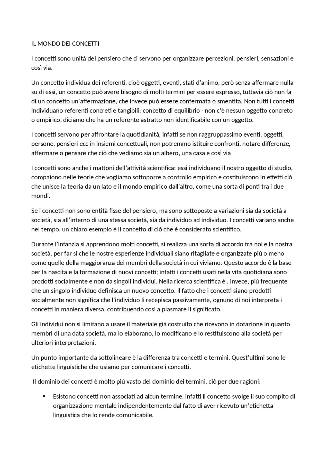 Il Mondo Dei Concetti Docsity