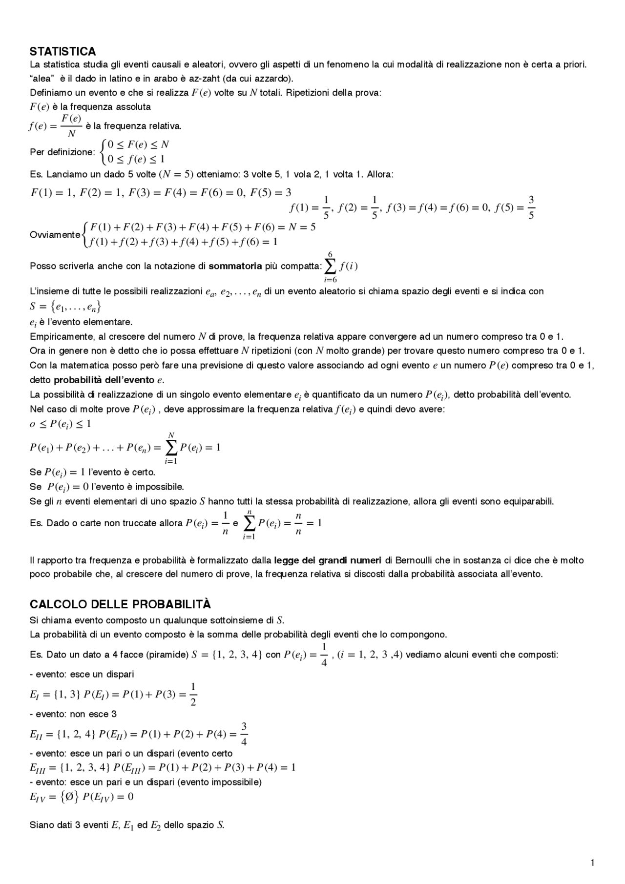Appunti base di Statistica e probabilità - Docsity
