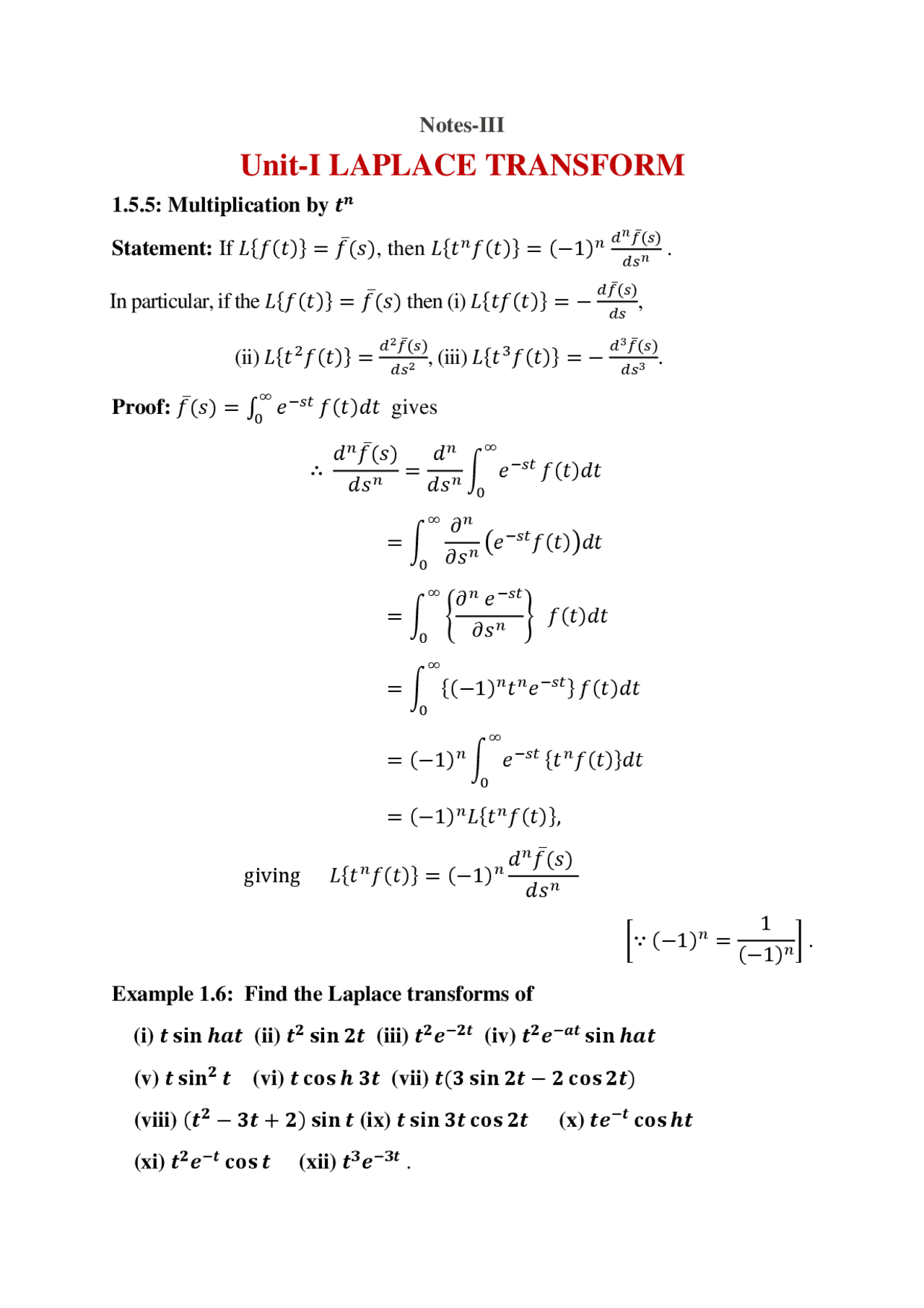 Laplace Transform Unit 1 Notes 3 Docsity