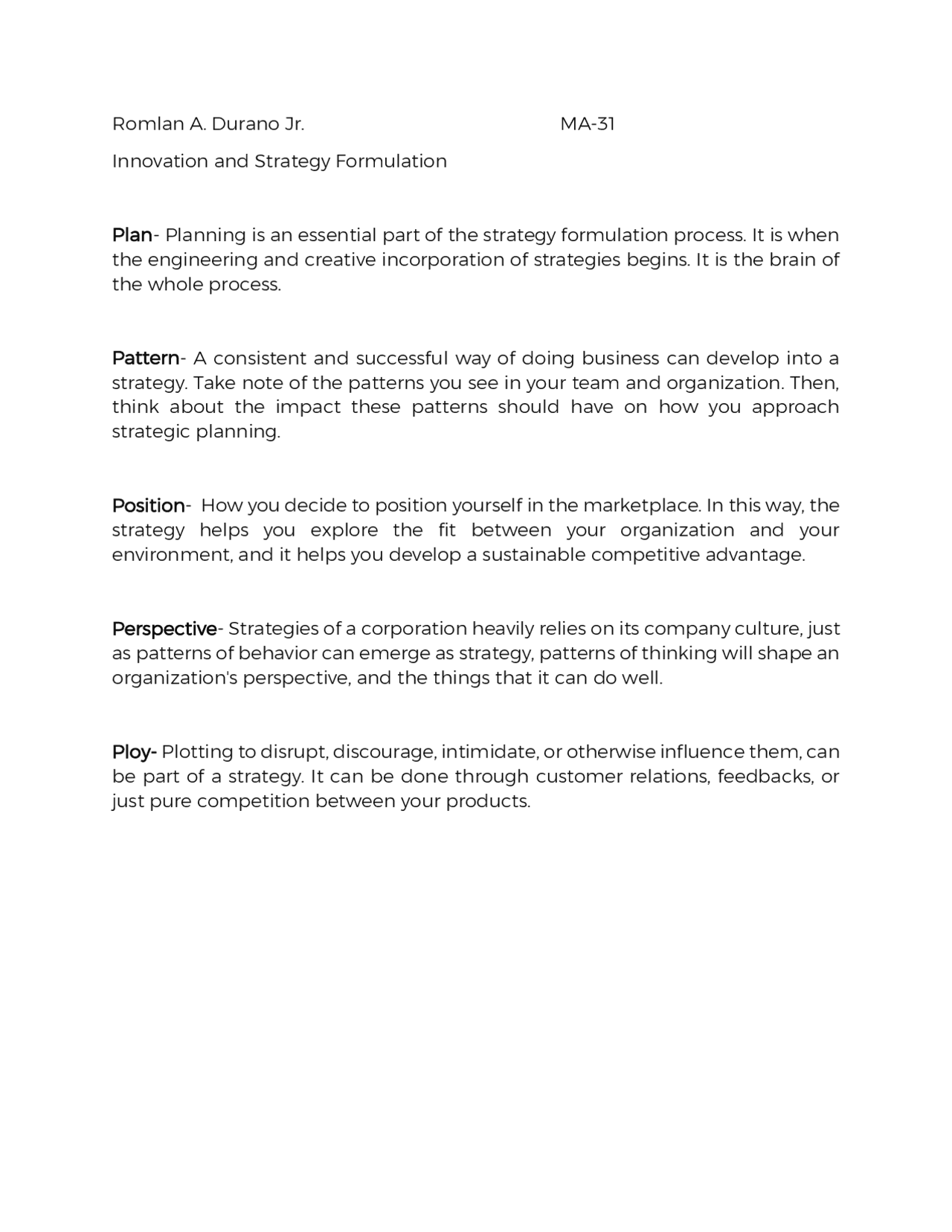 Innovation and Strategy Formulation - Docsity