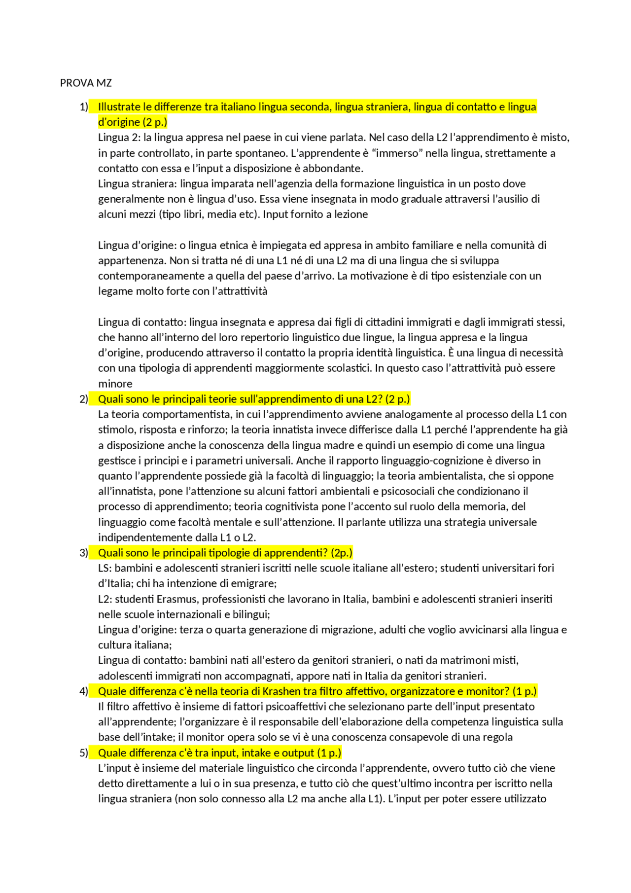 Domande E Risposte Seconda Prova Docsity