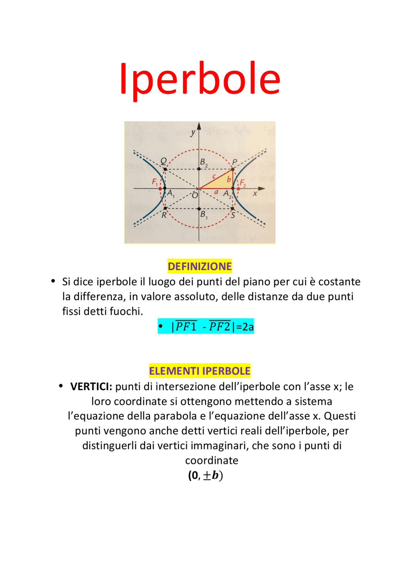Power point iperbole | Schemi e mappe concettuali di Matematica - Docsity
