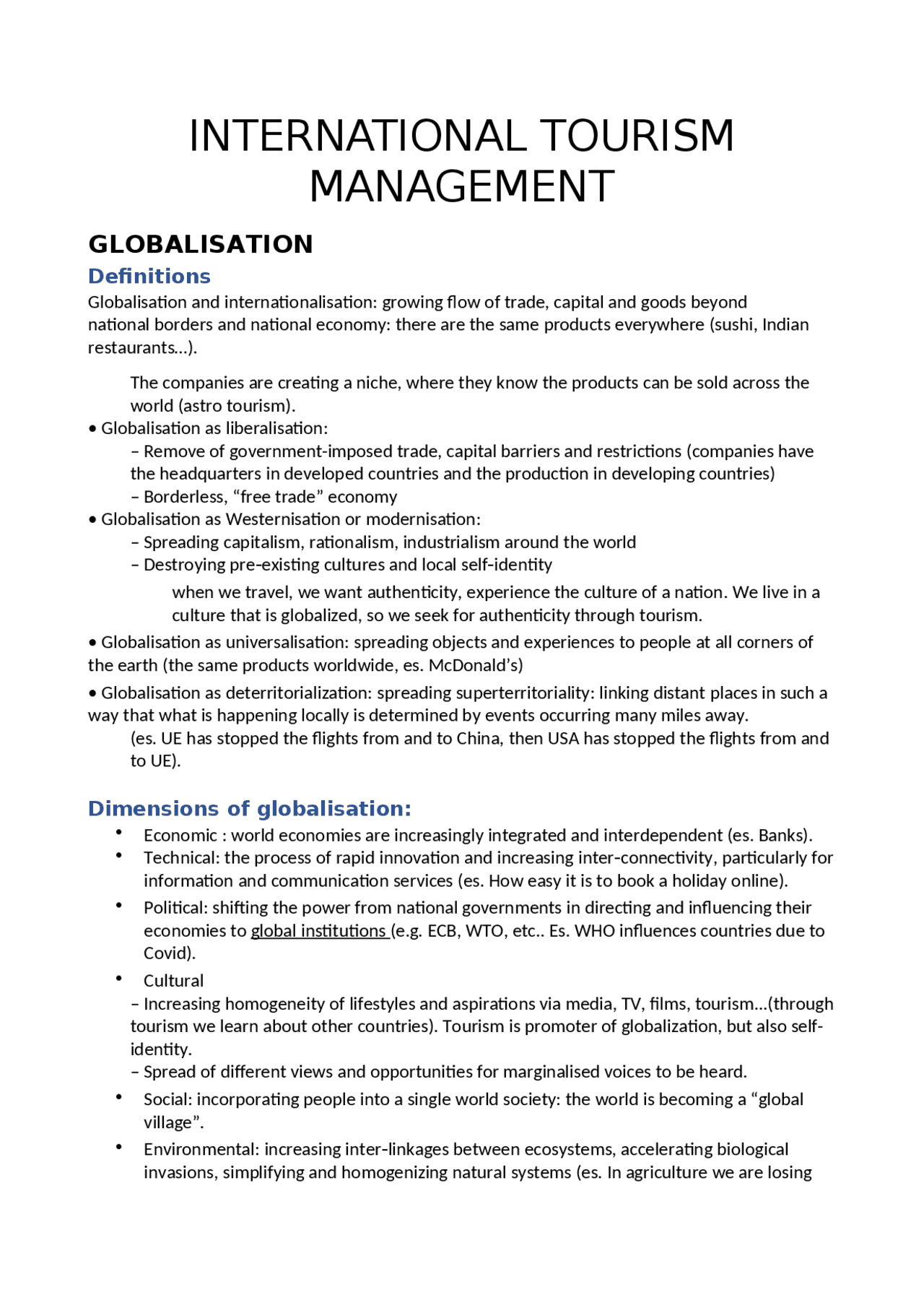 International Tourism Management Appunti Slides Docsity