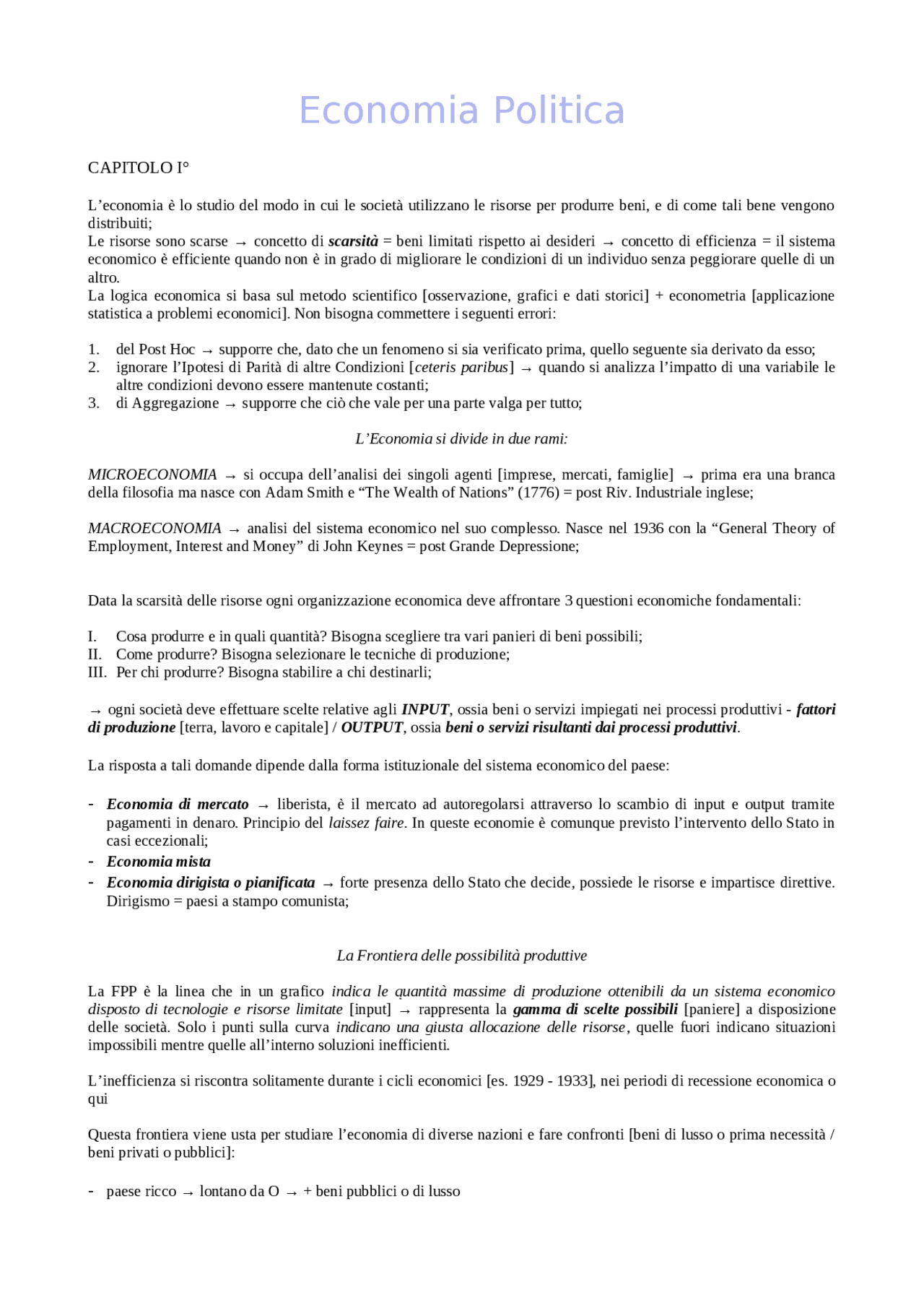 Dispensa economia politica - Docsity