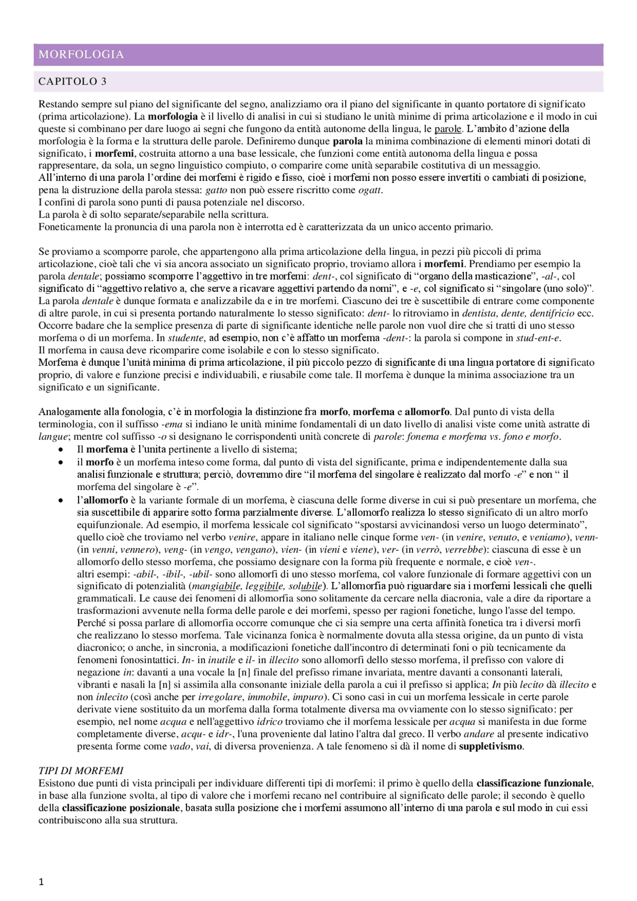 Sintesi Di Morfologia Docsity