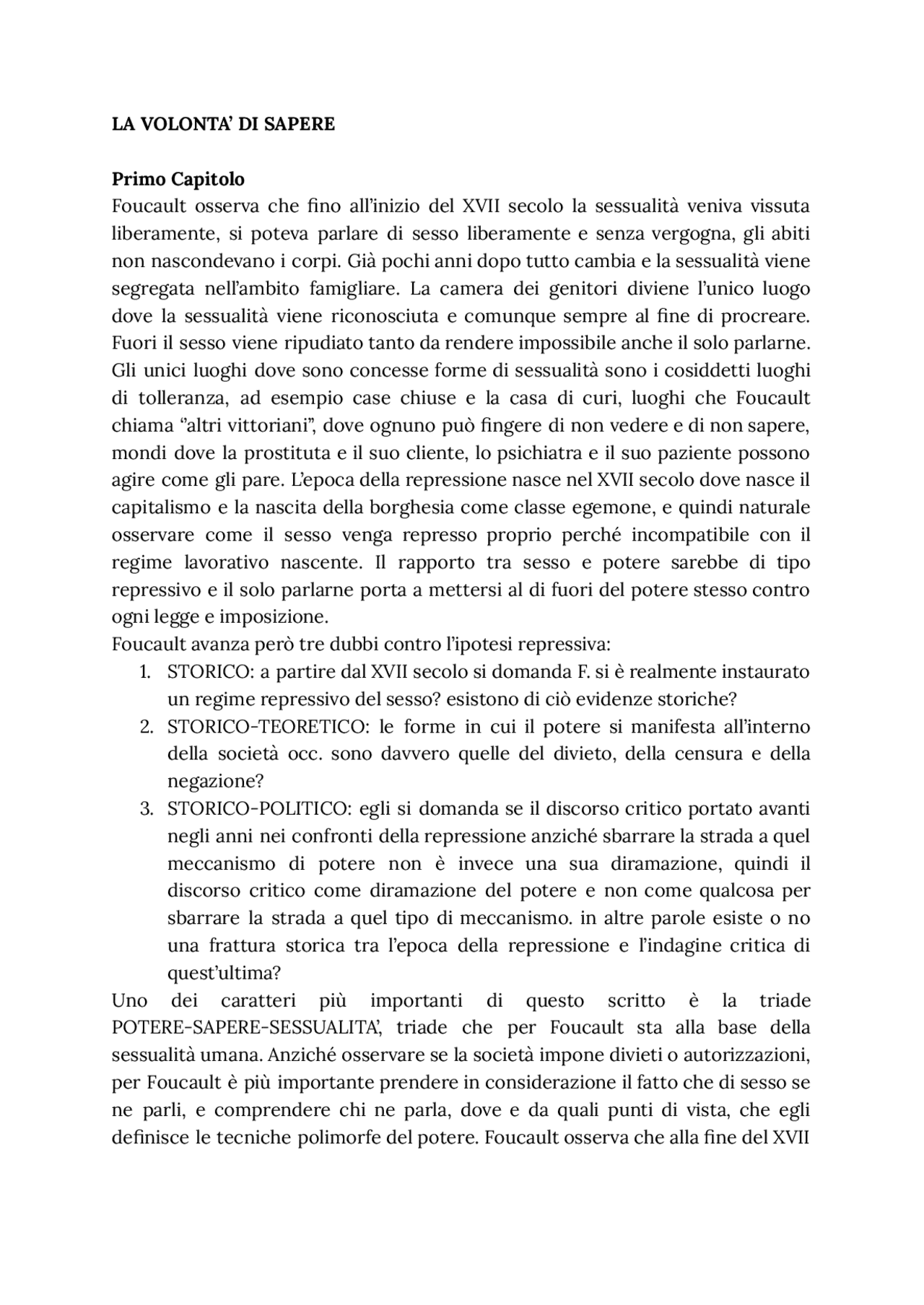Riassunto Libro La Volontà Di Sapere Docsity