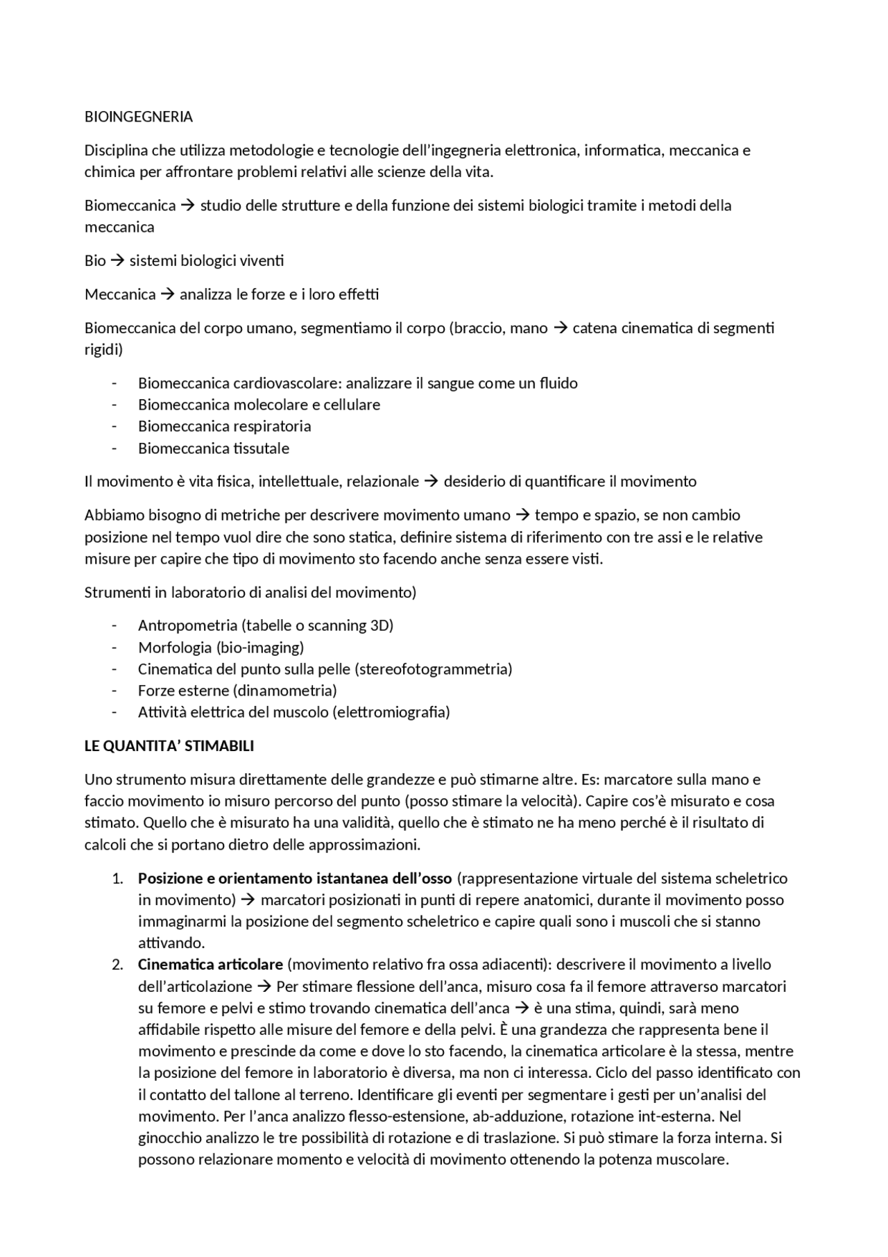 Appunti Di Bioingegneria Profssa S Fantozzi Docsity