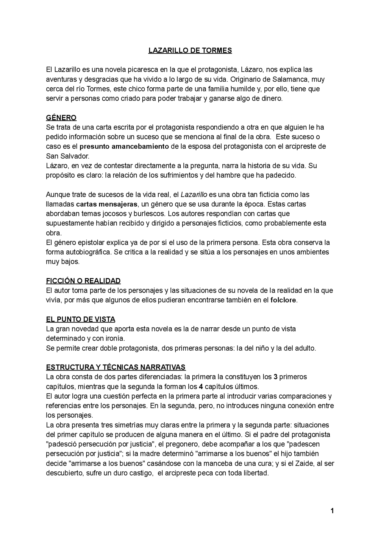 Lazarillo de Tormes resumen - Docsity