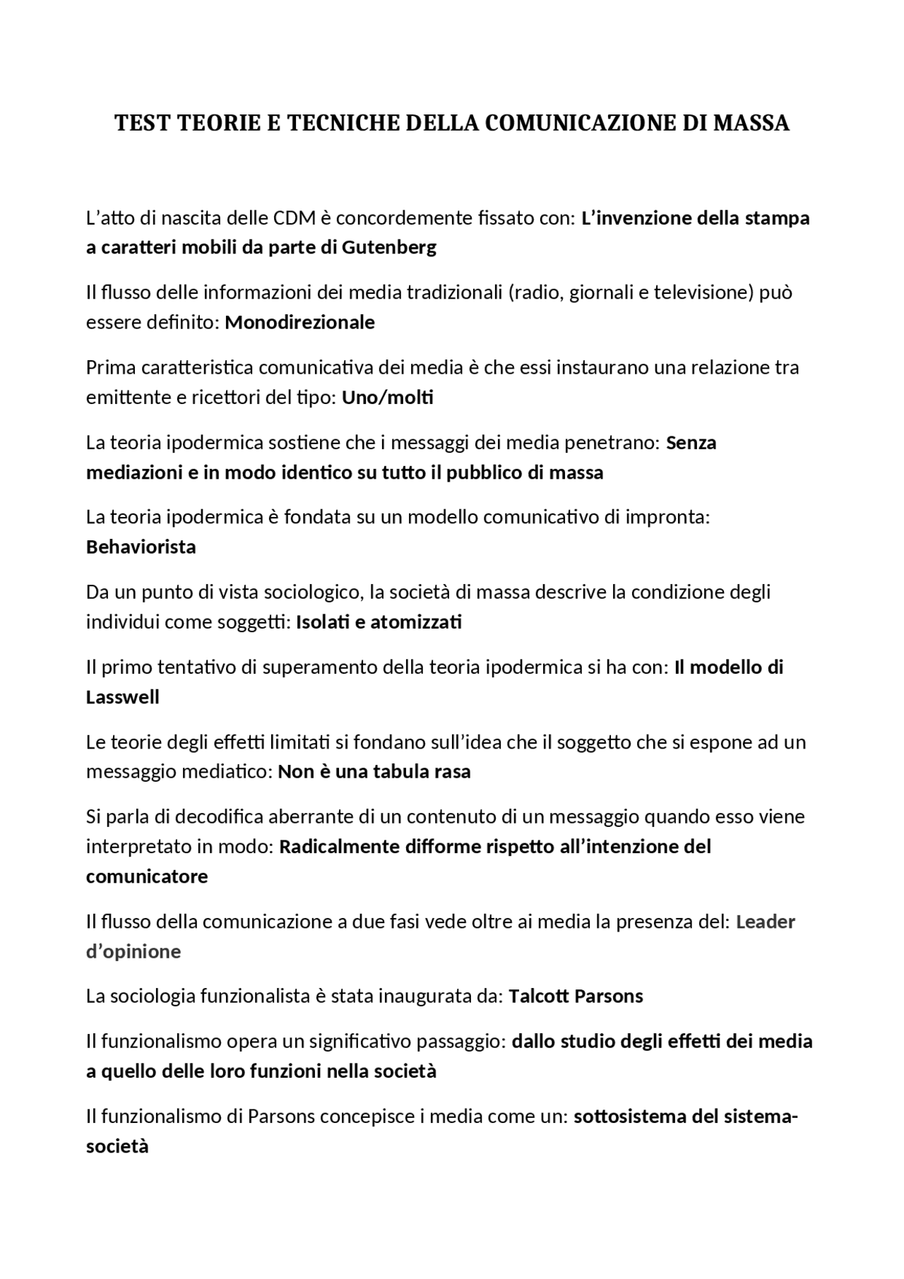Test Finali Per Prove Desame Docsity