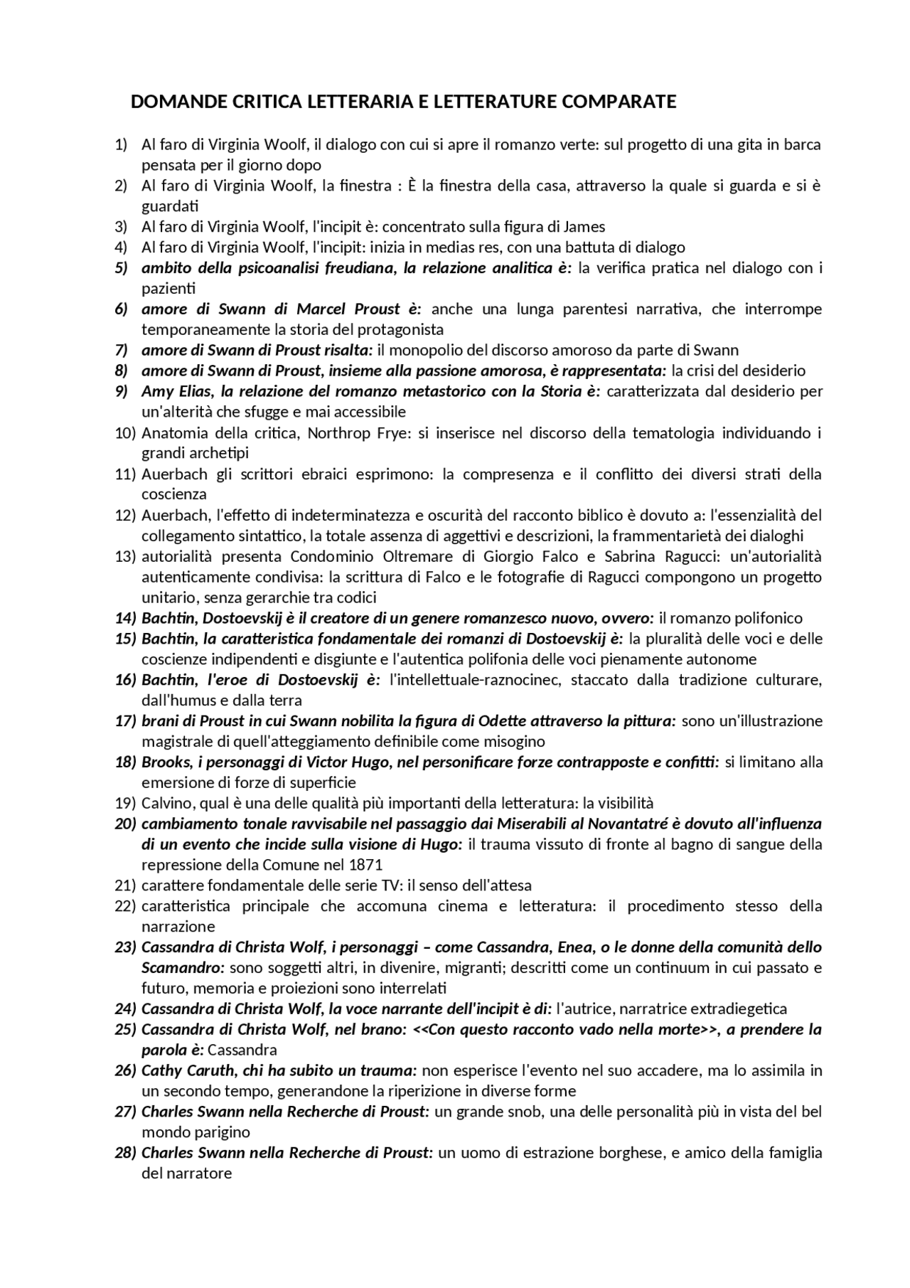 Domande e risposte per esame di critica letteraria e letterature comparate - Docsity