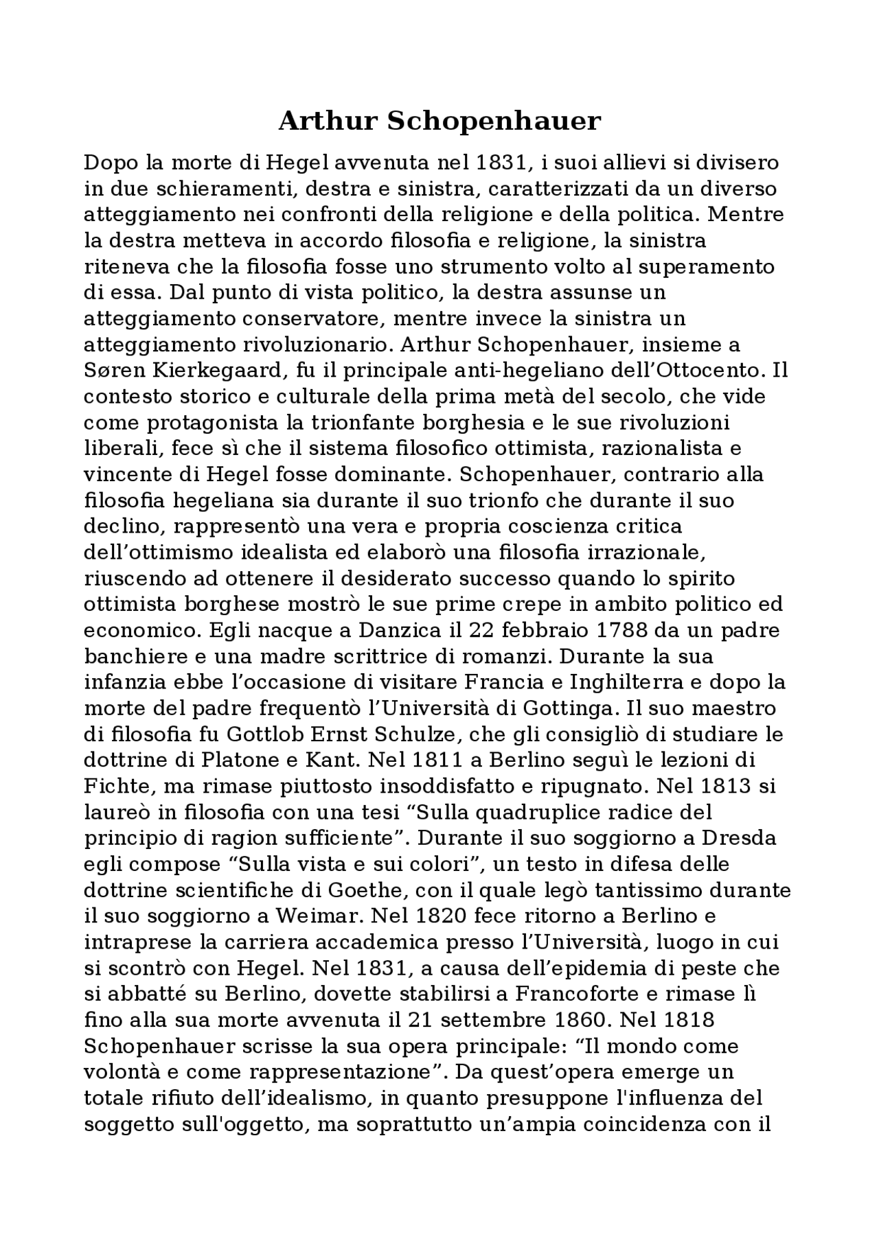 Arthur Schopenhauer - Docsity