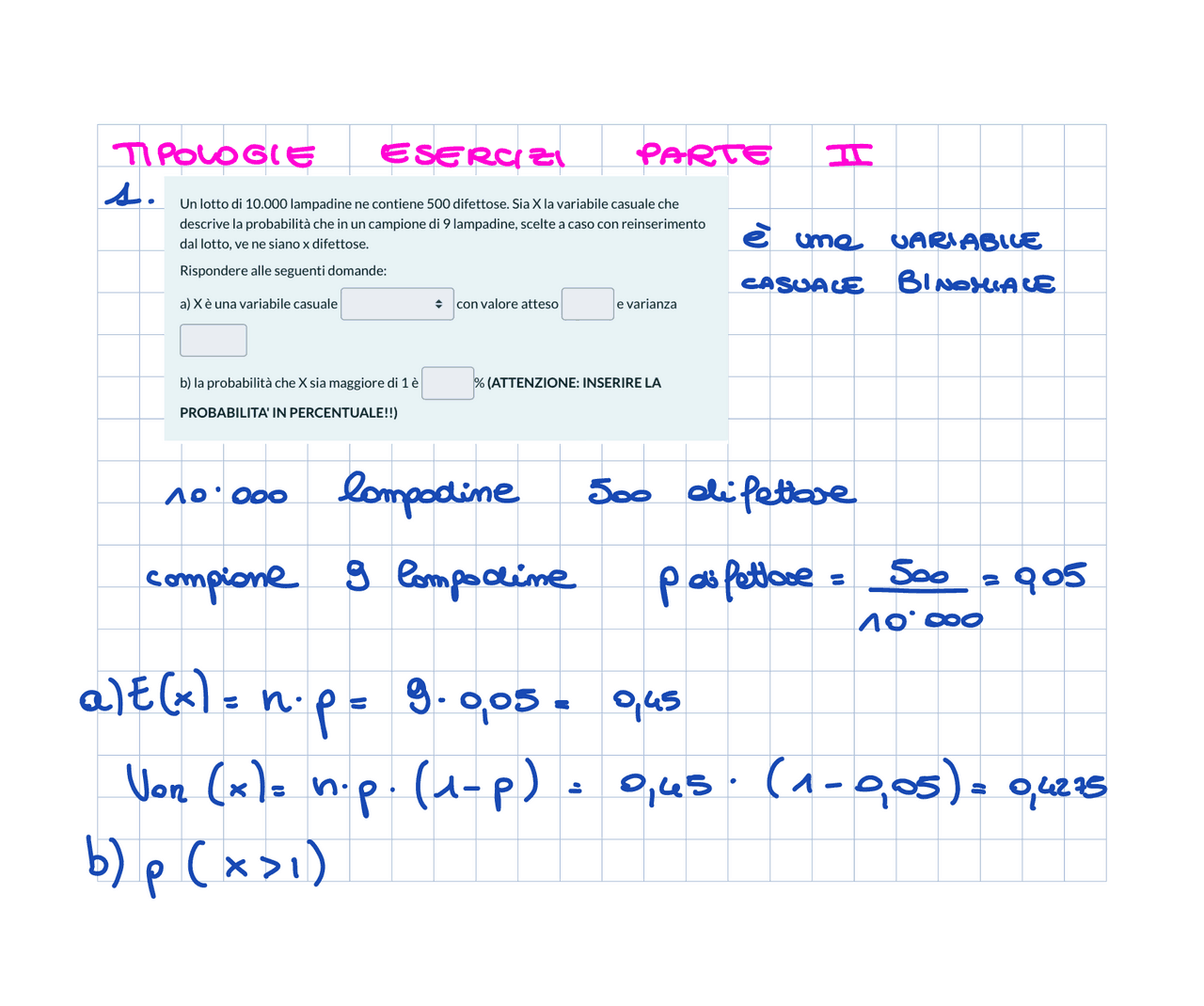 Riassunto esercizi sulla seconda parte di statistica - Docsity