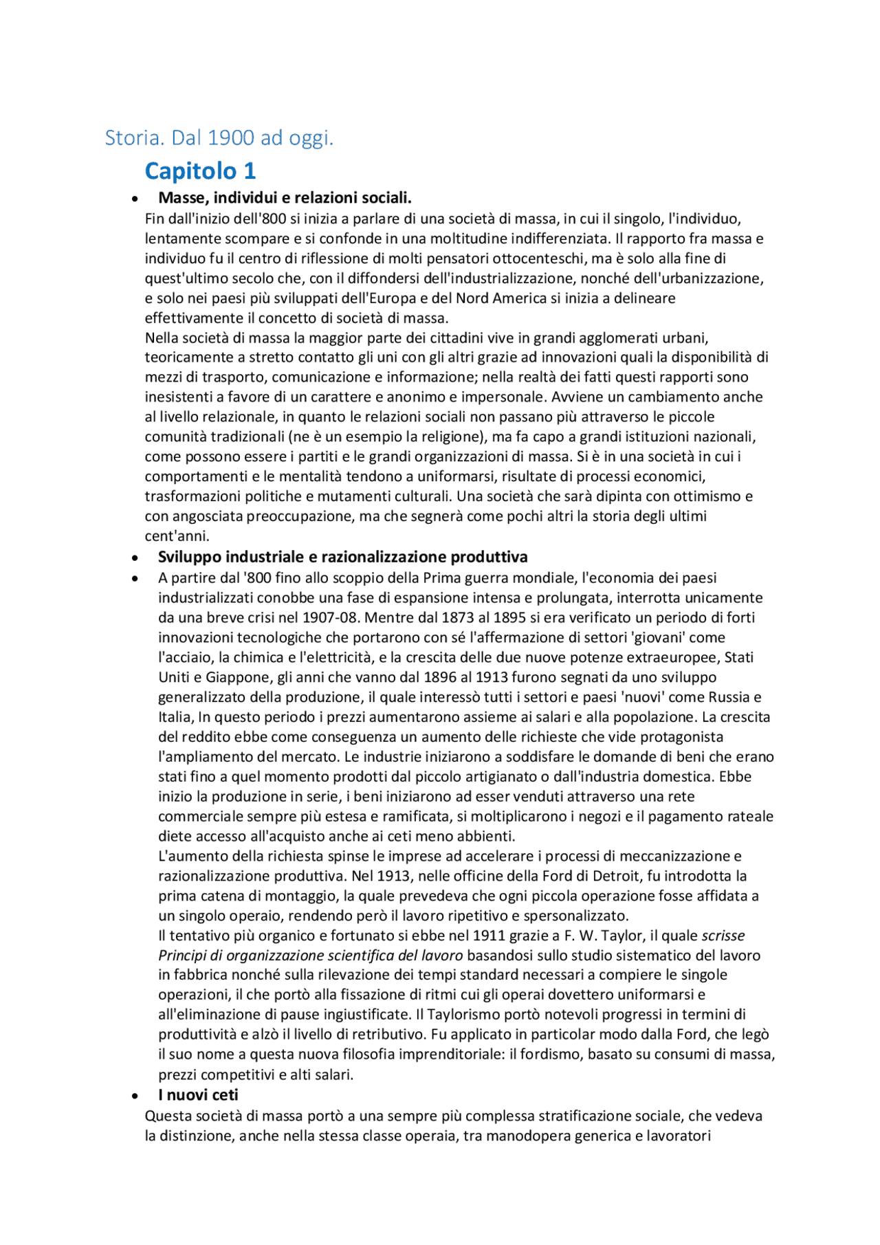 Riassunto Manuale Storia Contemporanea Docsity