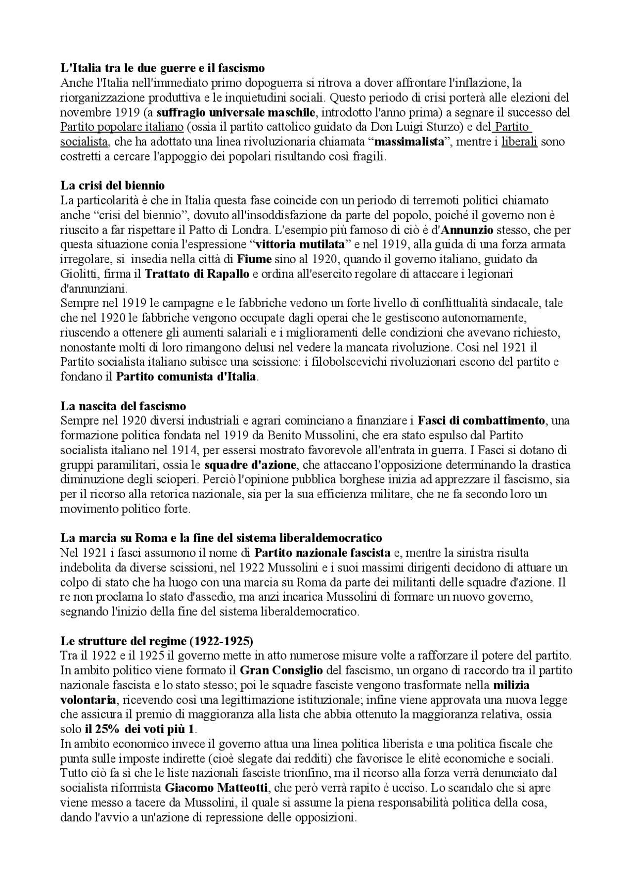 Fascismo Riassunto Docsity