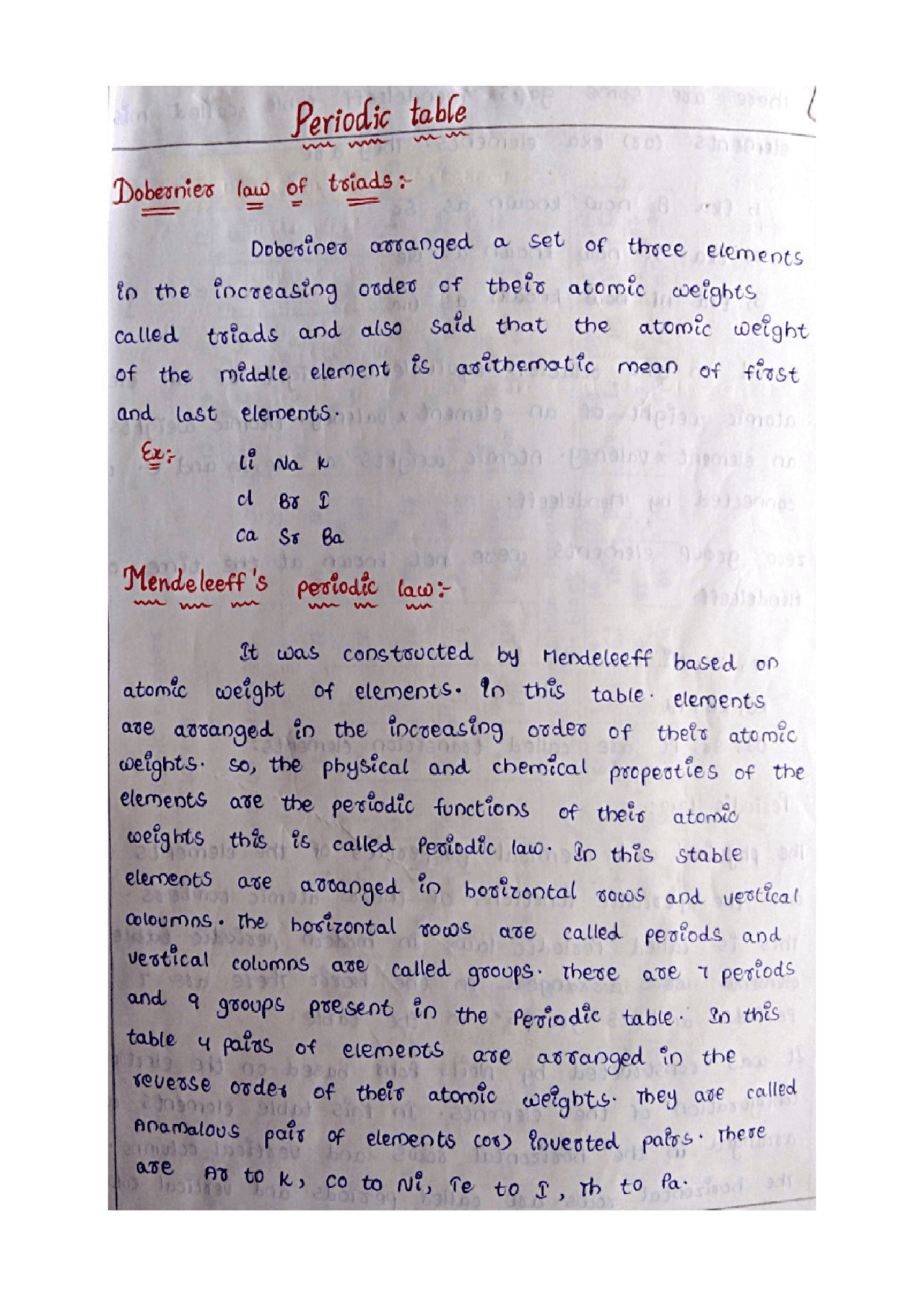 Chemistry Periodic Table With Explanation Complete Handwritten Notes