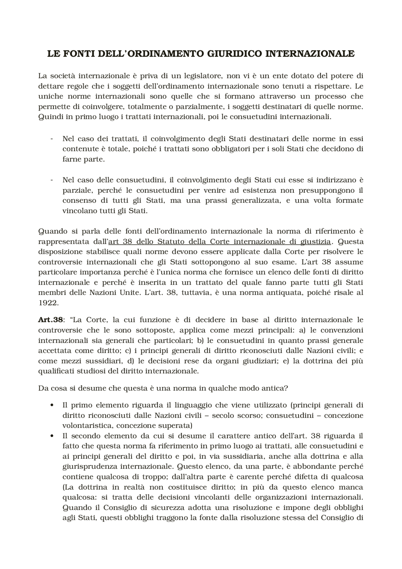 Le Fonti Del Diritto Internazionale Docsity