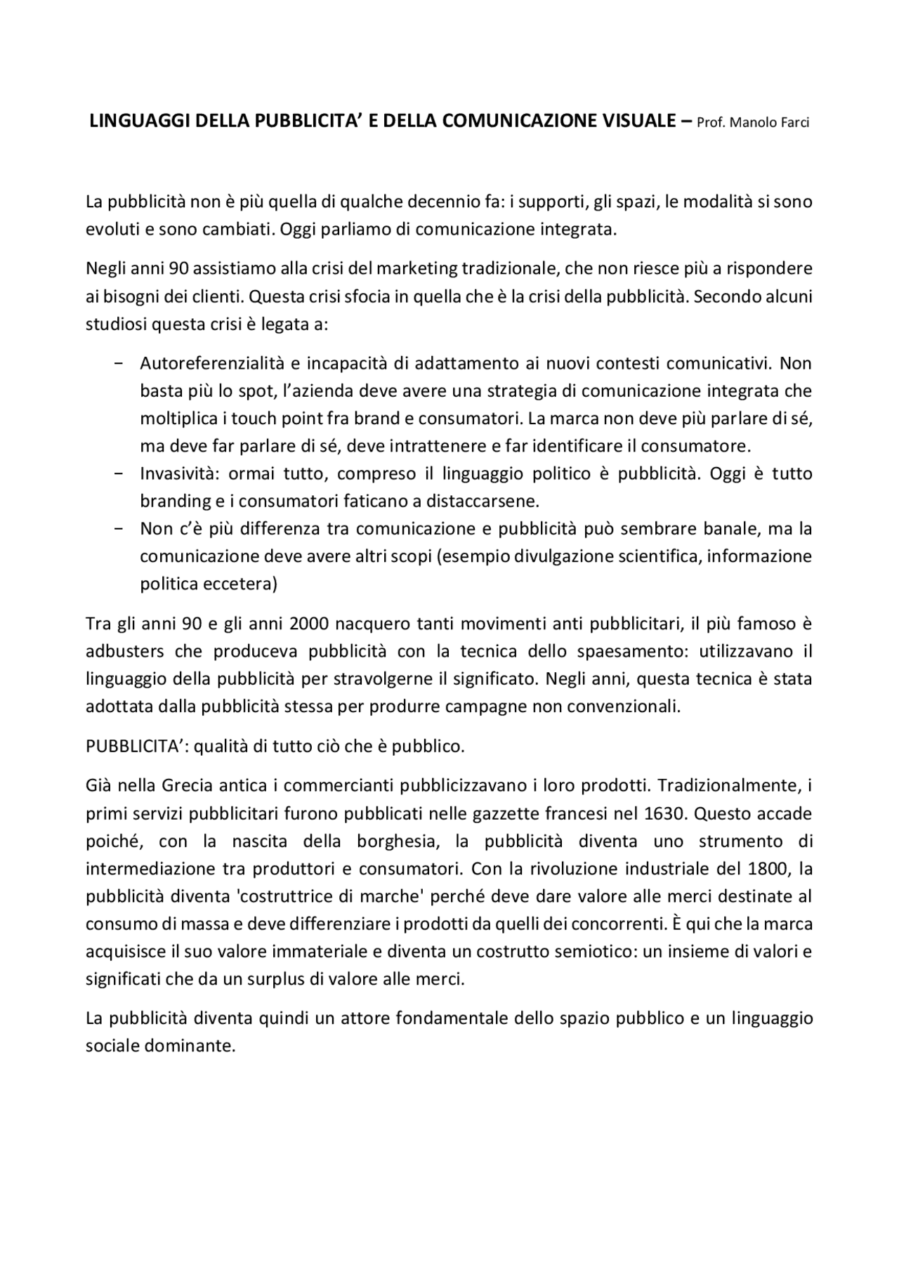Linguaggi Della Pubblicità E Della Comunicazione Visuale Docsity