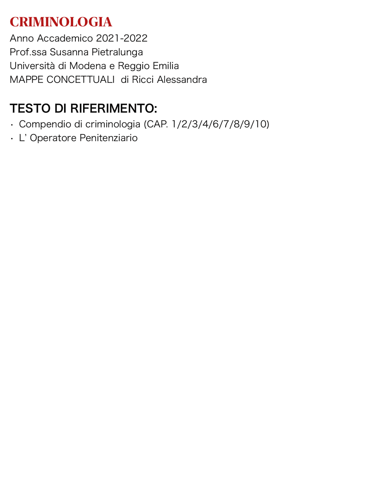 Mappe Concettuali Di Criminologia Al Pc Docsity