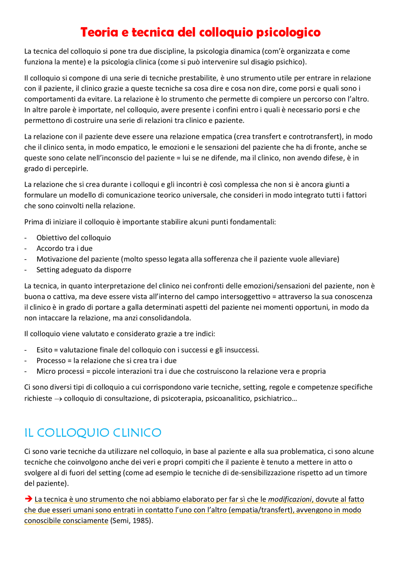 Appunti Teorie E Tecniche Del Colloquio Psicologico Docsity