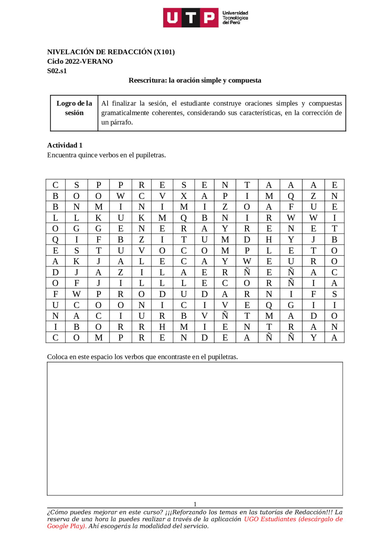 Tarea De Redacción Nivelación Ejercicios De Redacción De