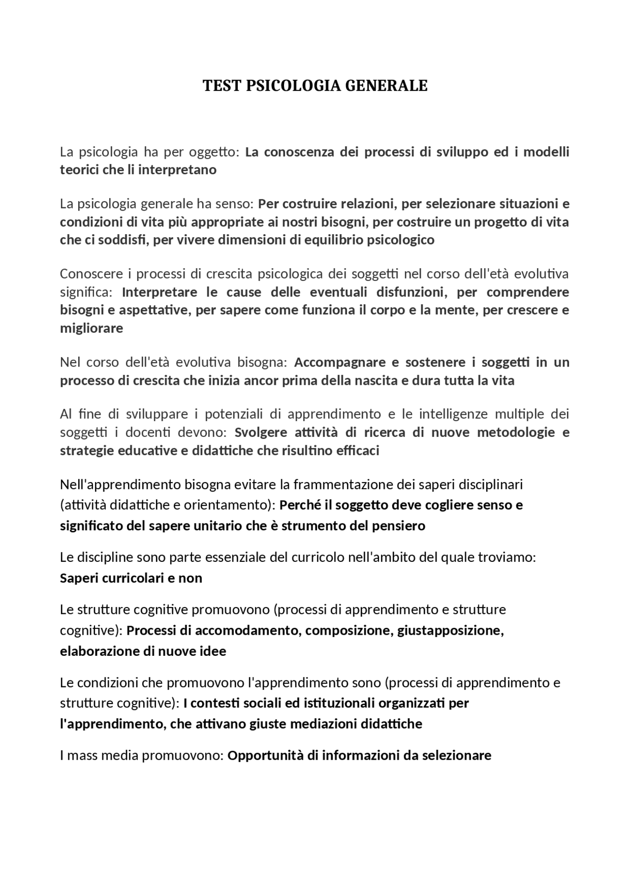 Test Finali Per Prove Desame Docsity