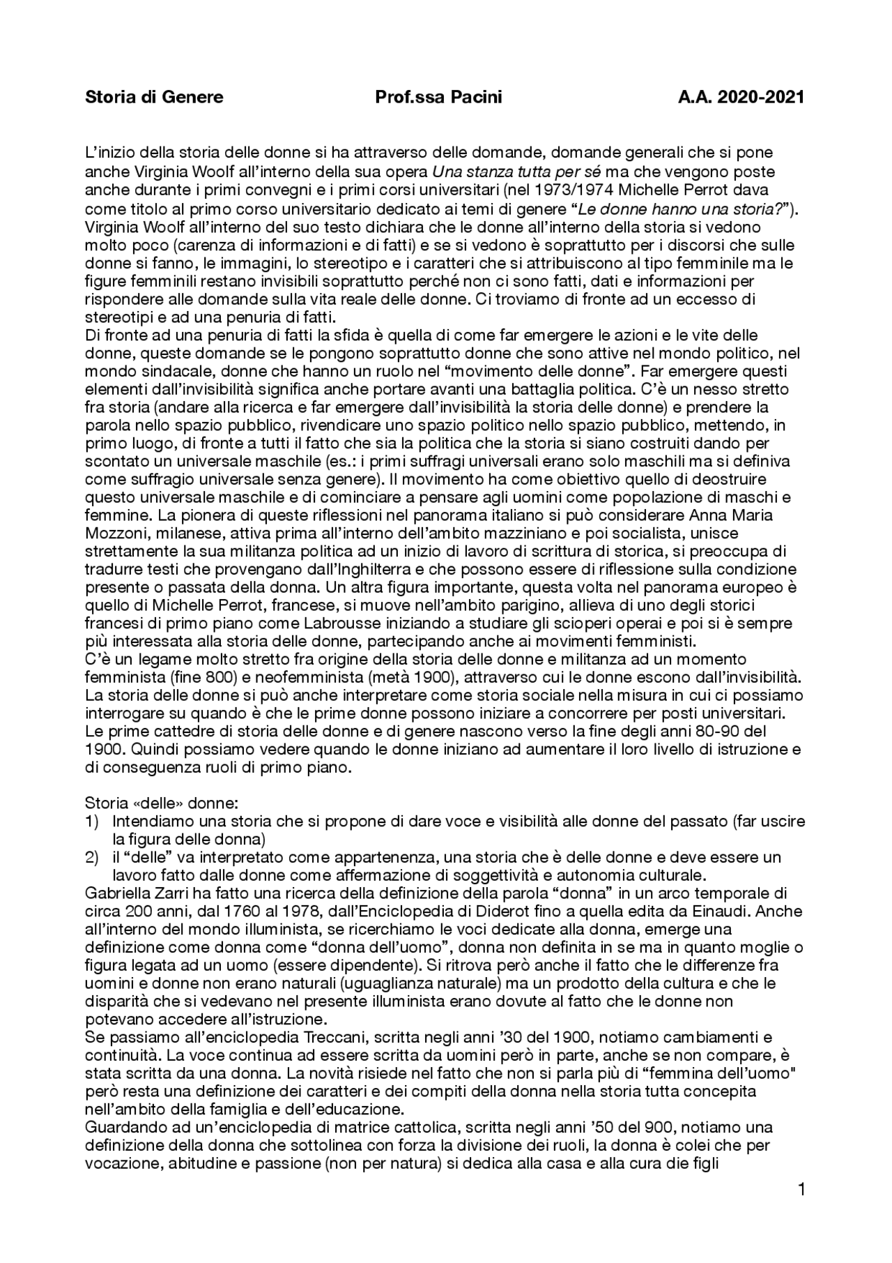 Appunti Di Storia Di Genere Docsity