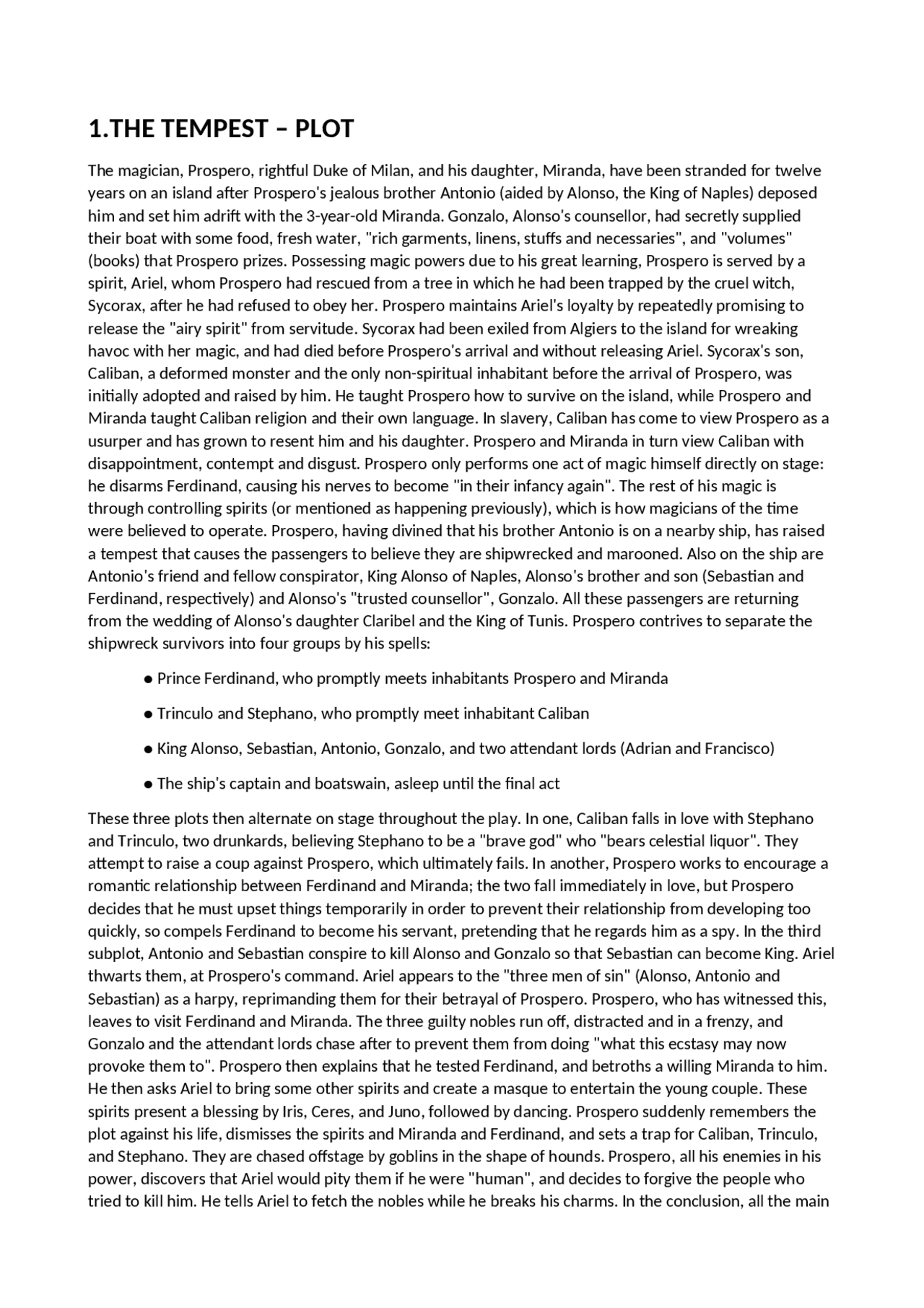The Tempest Plot And Characteristics Dispense Di Letteratura