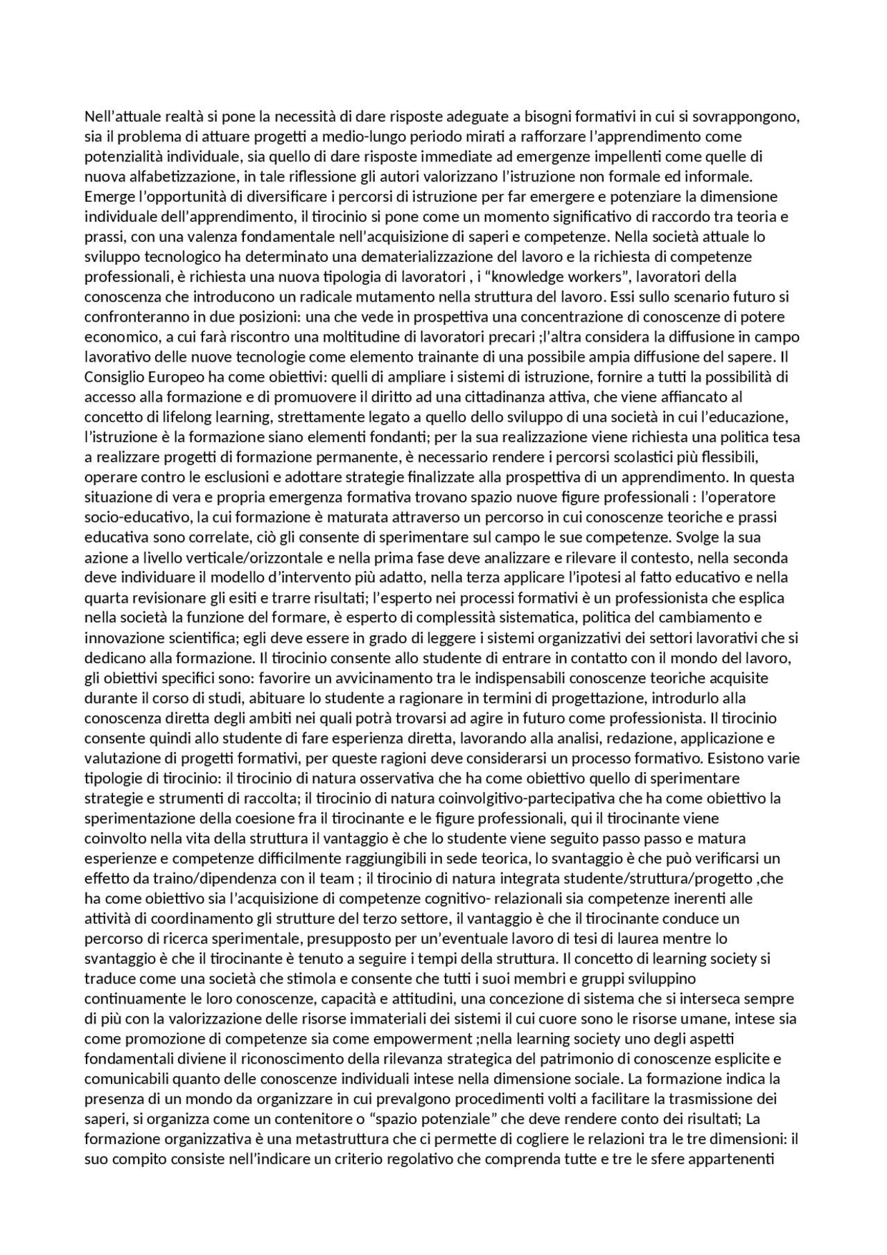 Riassunto Del Libro Tirocinio Come Strumento Formativo Sintesi Del