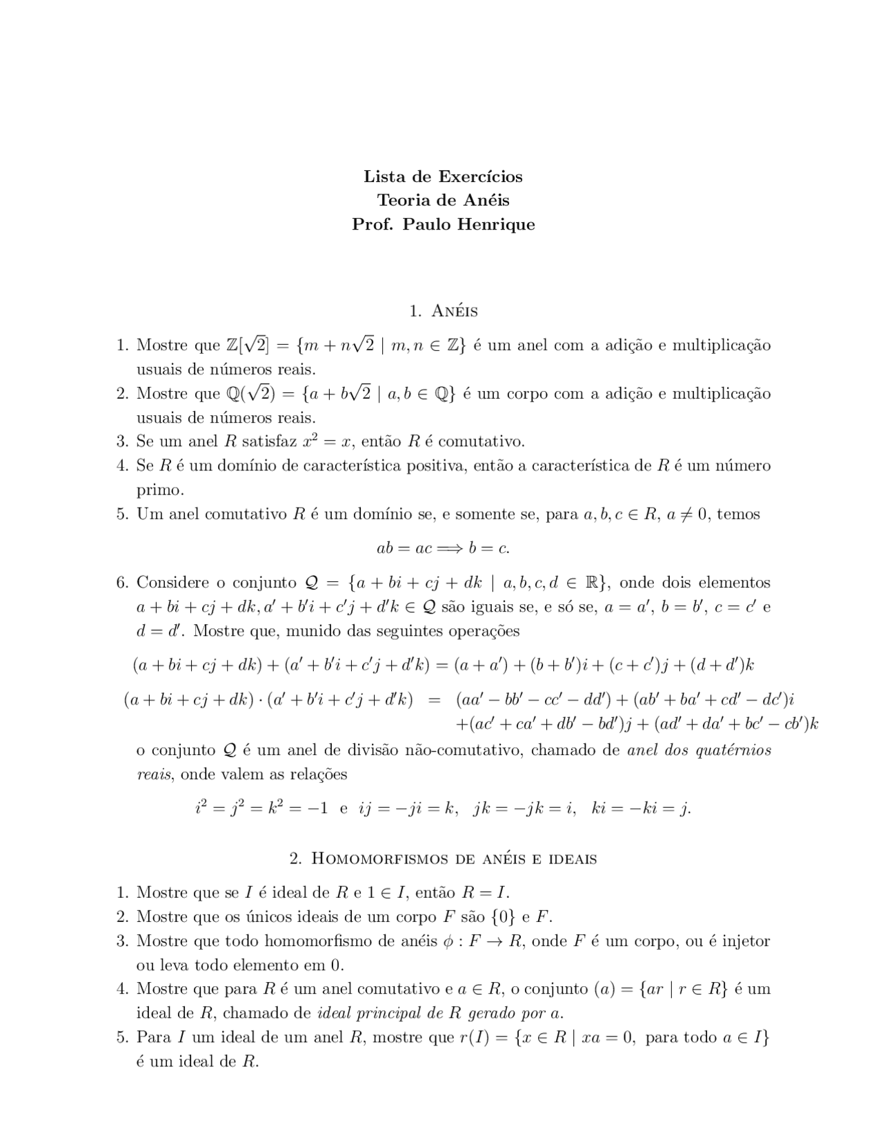 Exercícios De Algebra Exercícios Álgebra Docsity