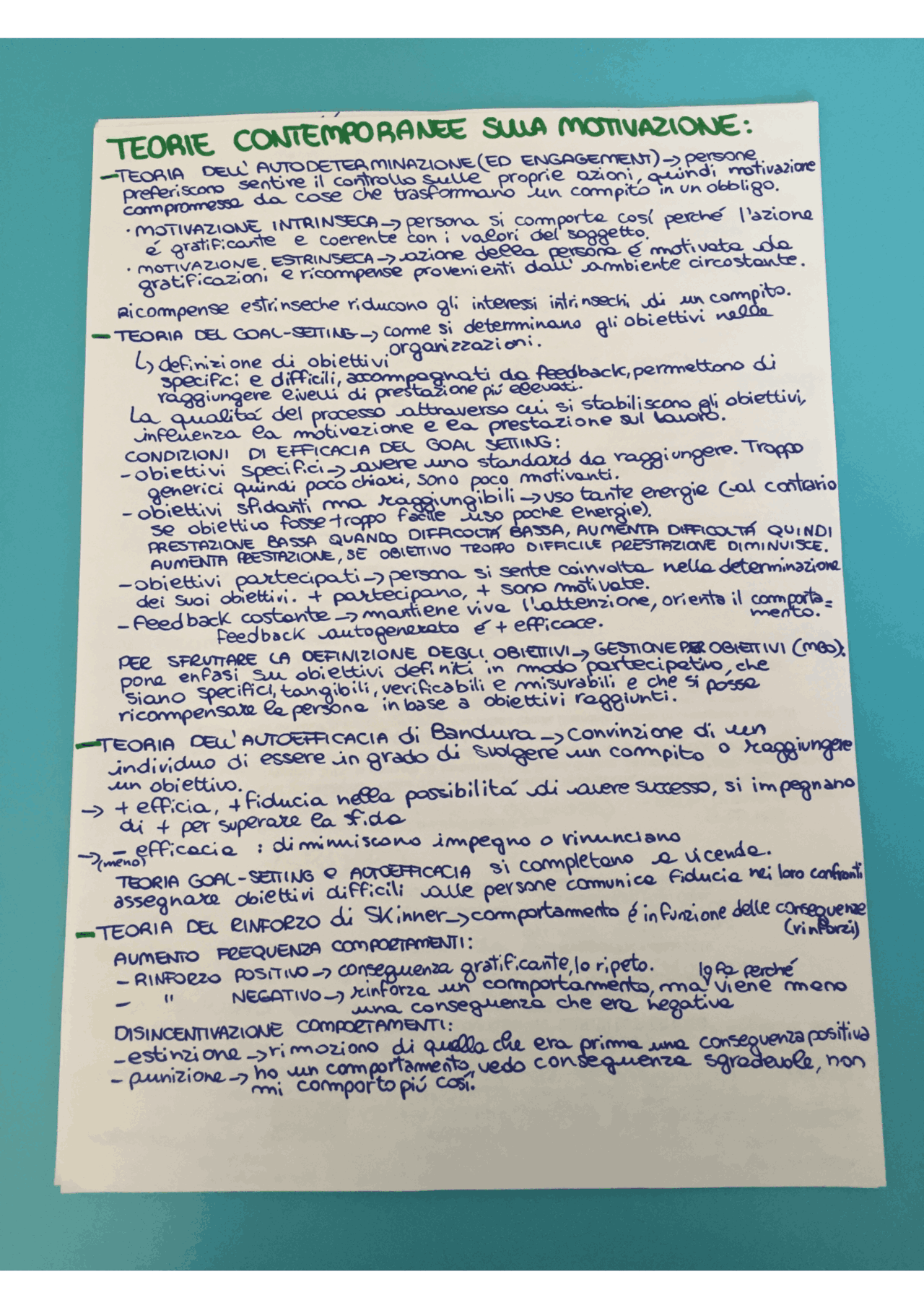 Schema Teorie Contemporanee Sulla Motivazione Docsity