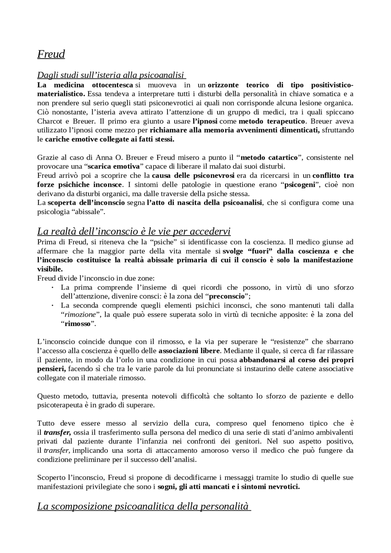 Sigmund Freud E La Psicoanalisi Docsity