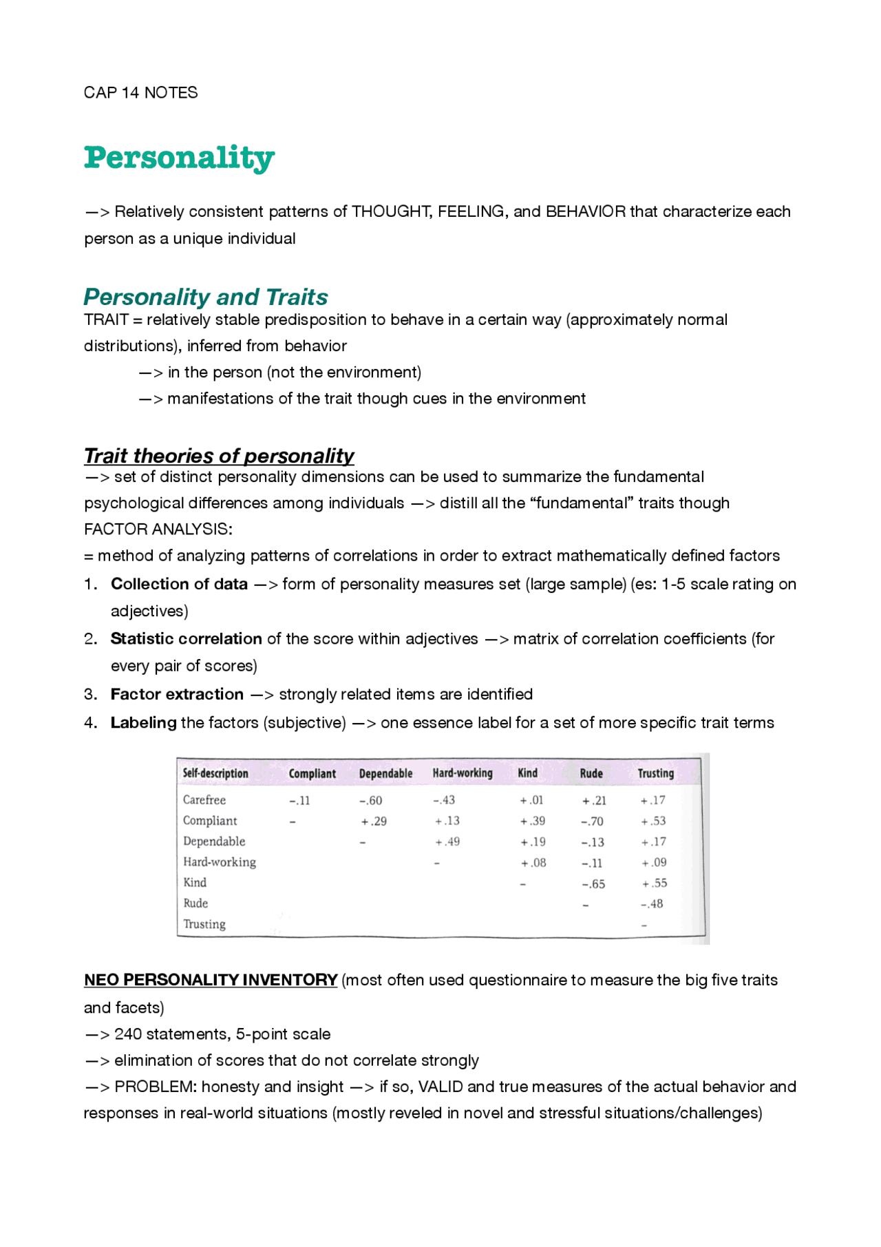 Personality Theories and Traits | Study notes Introduction to ...