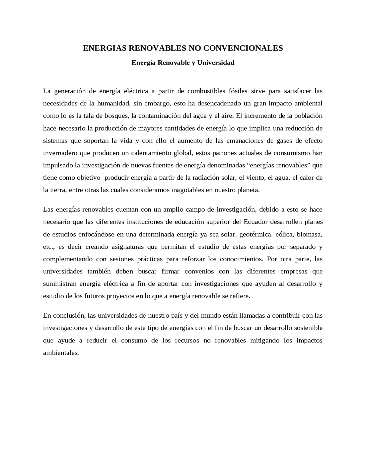 Energía Renovable Y Universidad Docsity