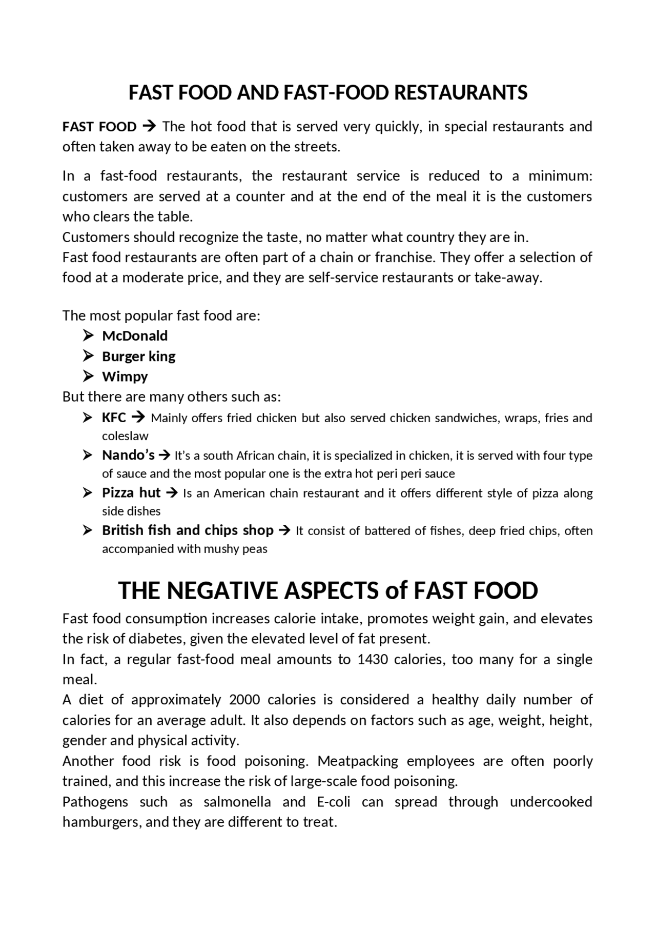 Fast Food And Slow Food Appunti Di Inglese Docsity