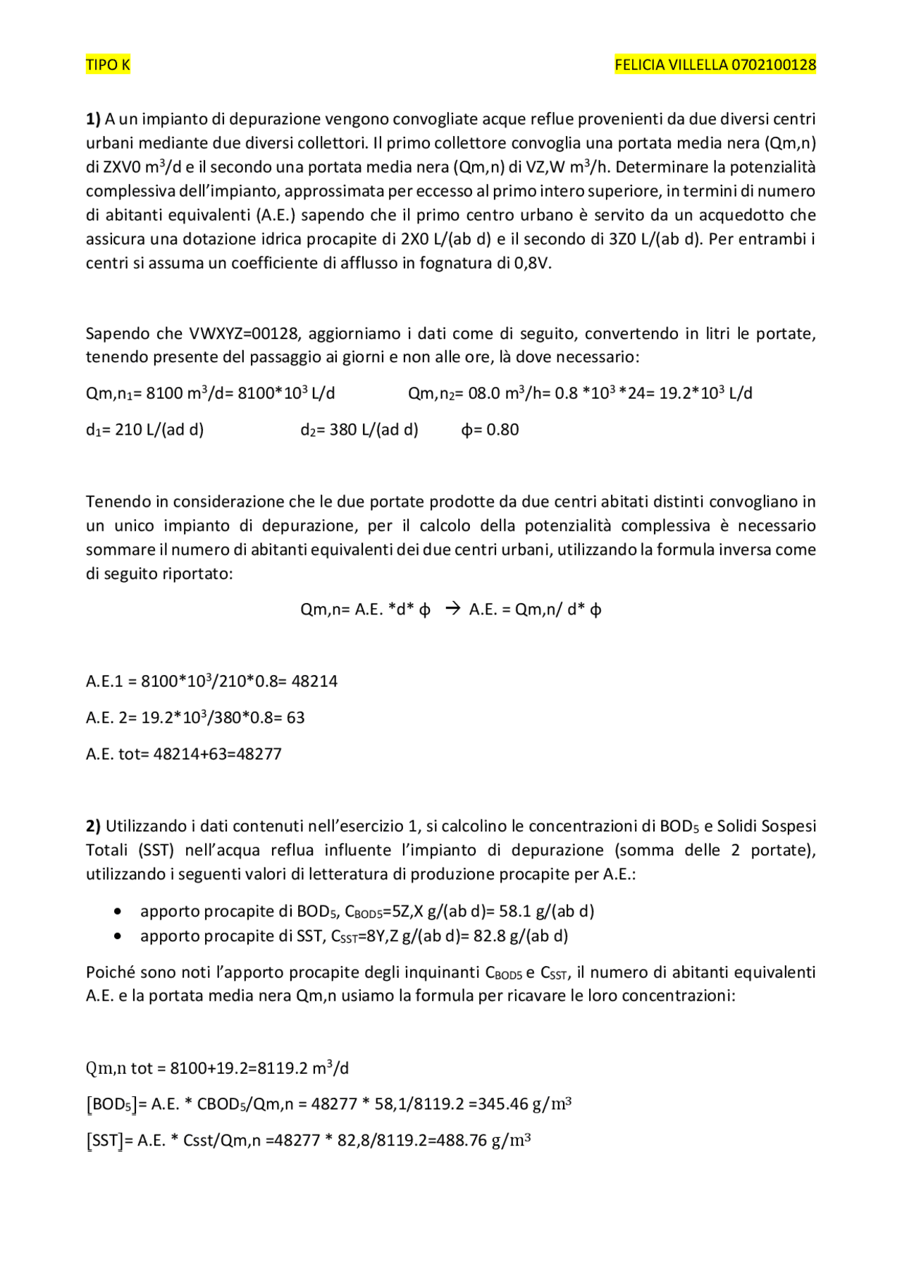 Elaborato Ingegneria Ambientale Di Tipo K Prove Desame Di Ingegneria