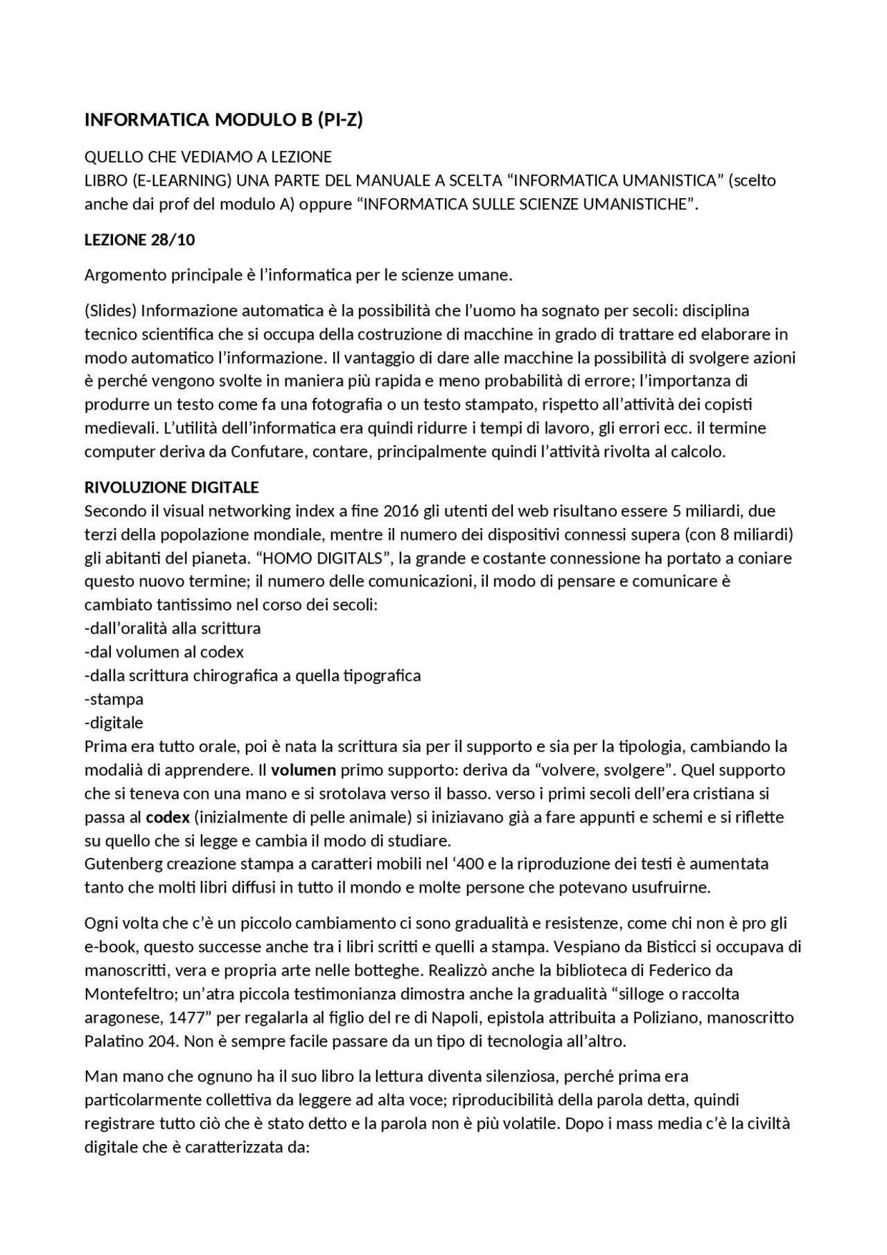 Informatica Umanistica Docsity