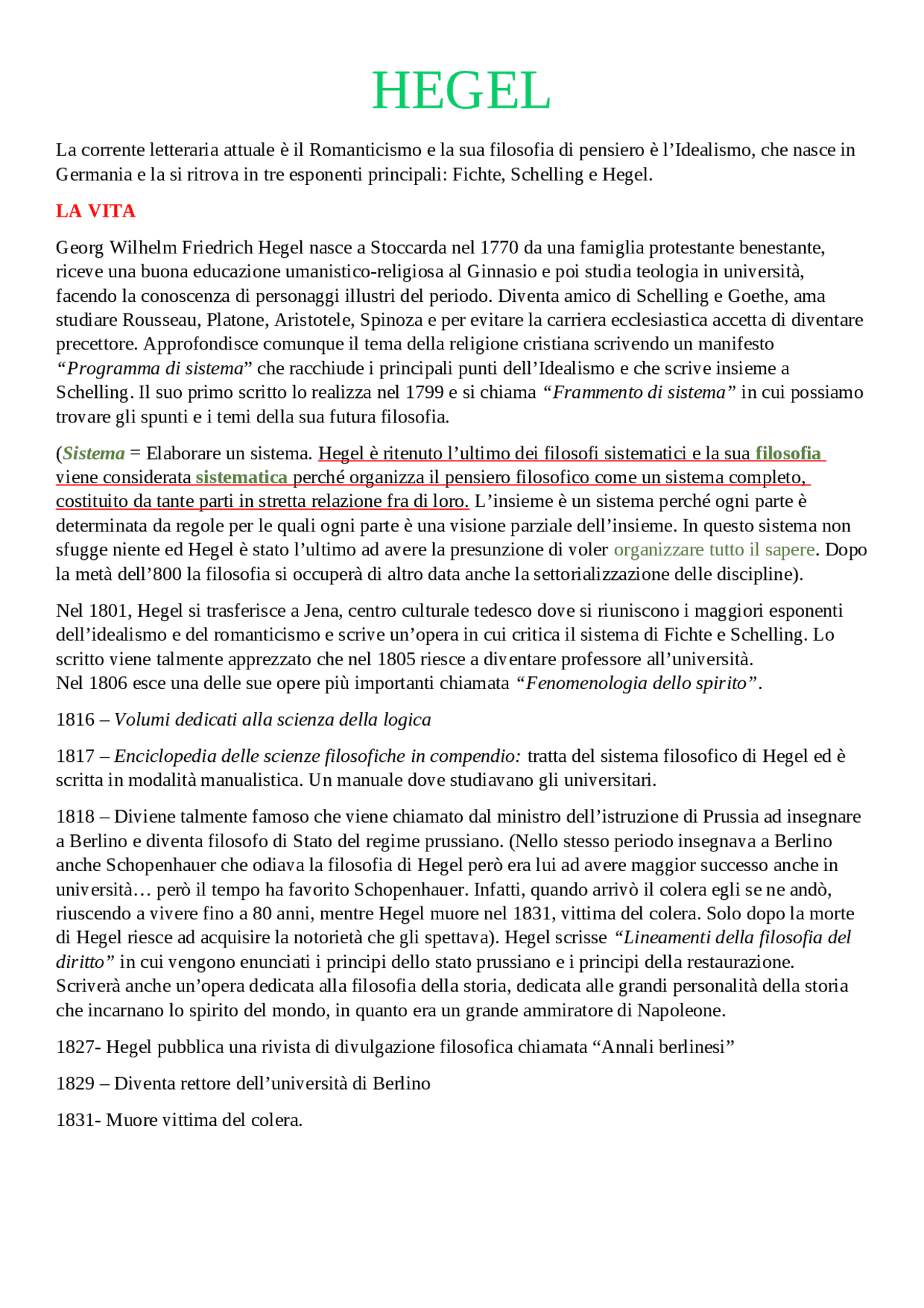 Appunti Completi Su Hegel Docsity