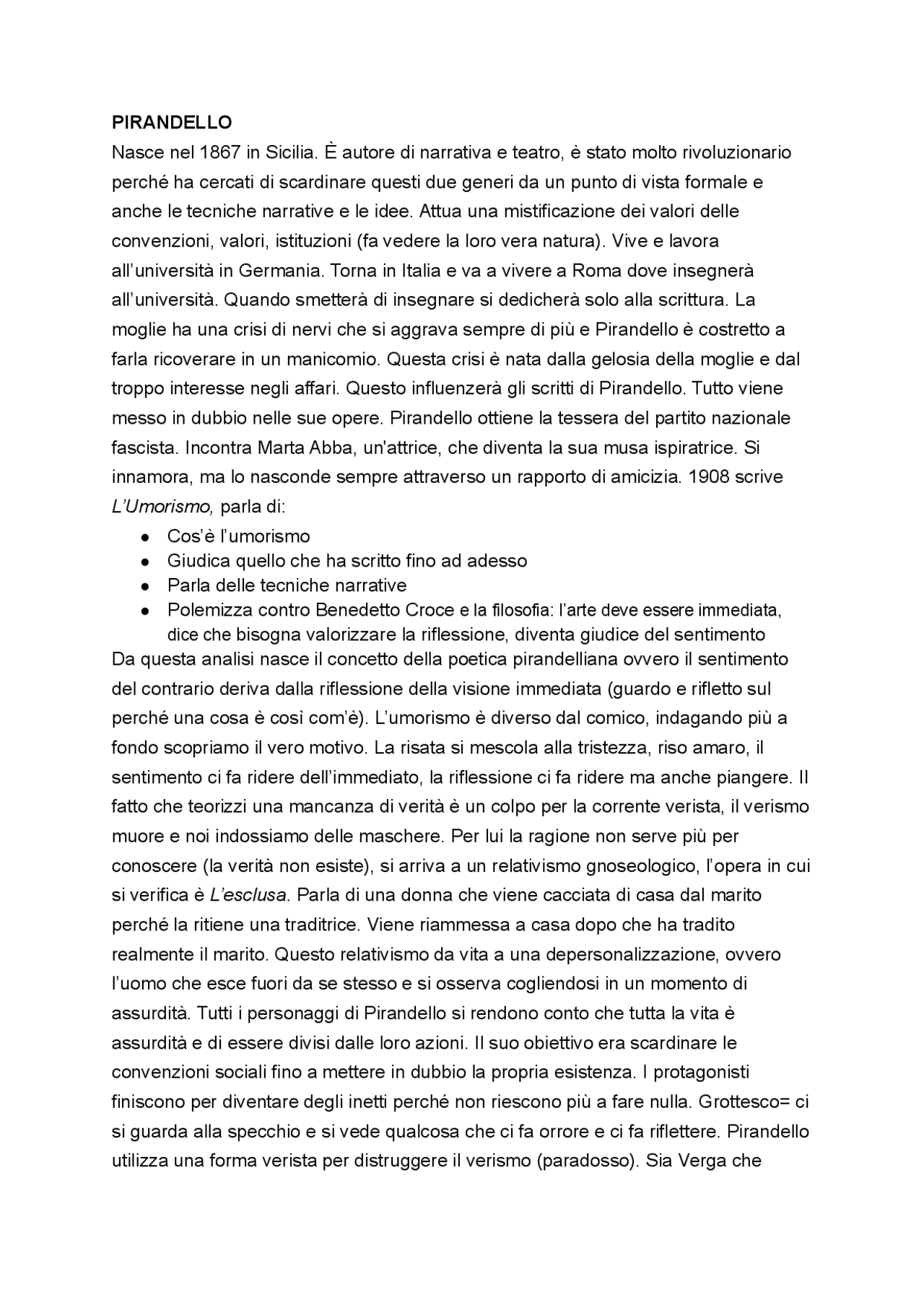 Appunti Su Pirandello E Ungaretti Docsity