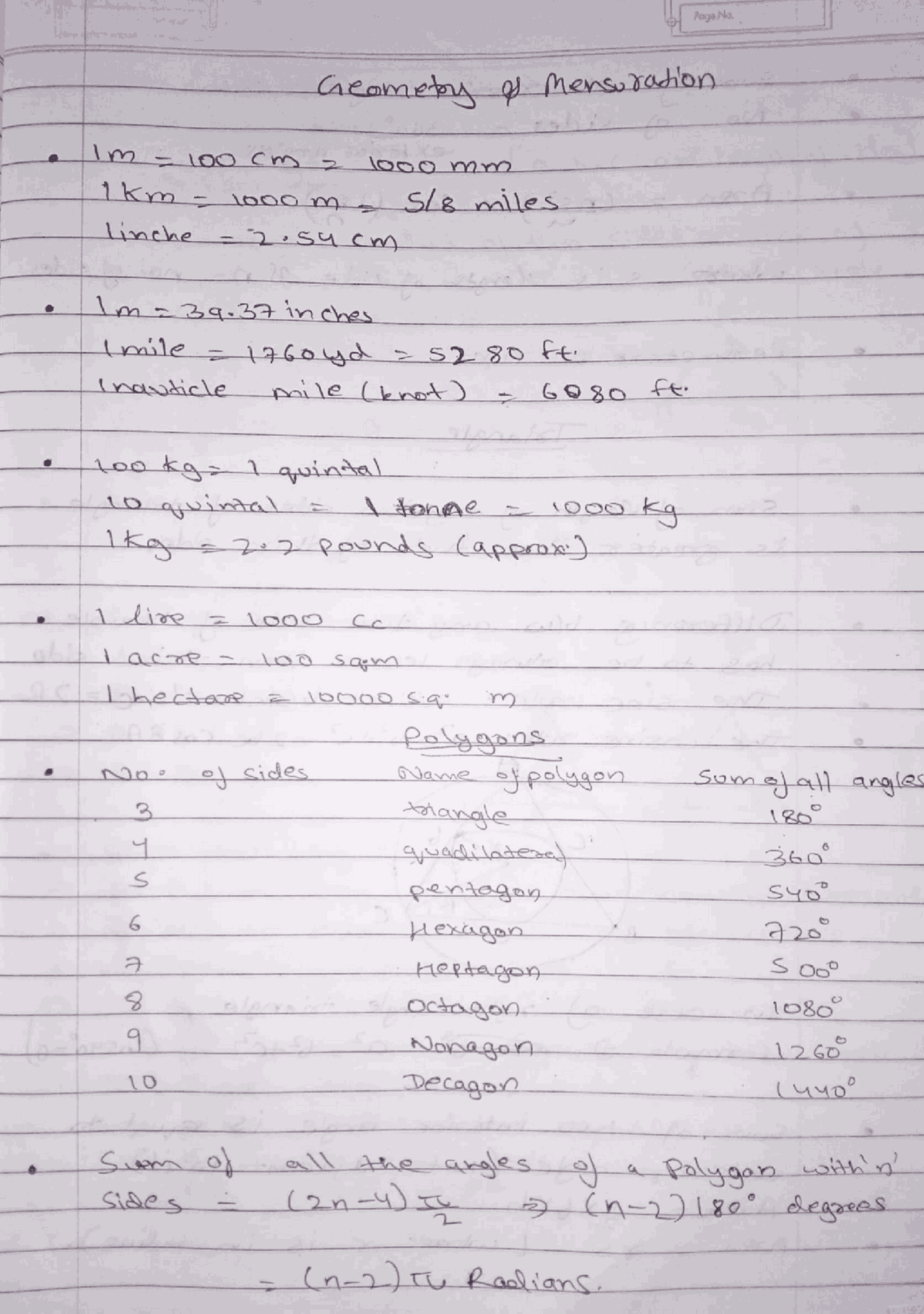 Geometrical Shapes Full Notes Docsity
