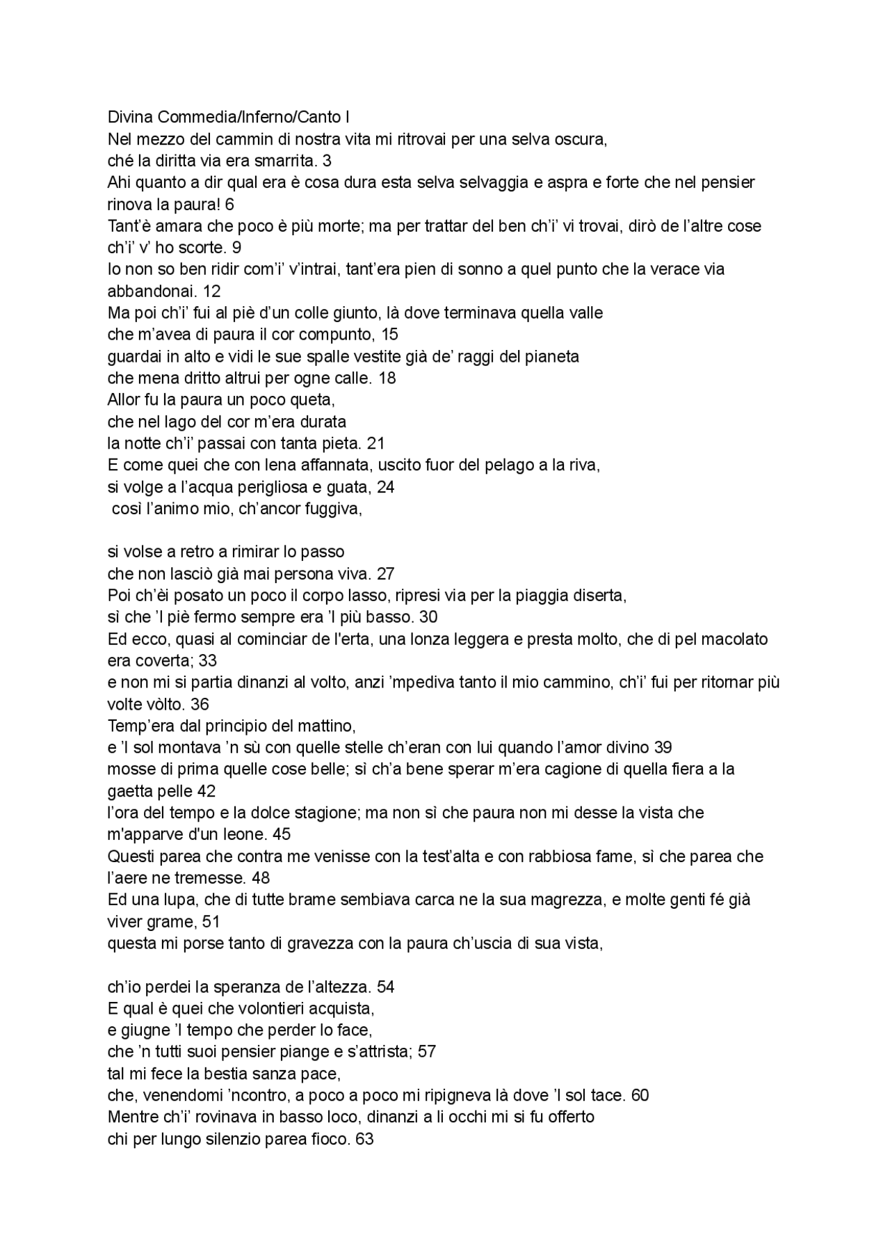 Divina Commedia primo canto - Docsity